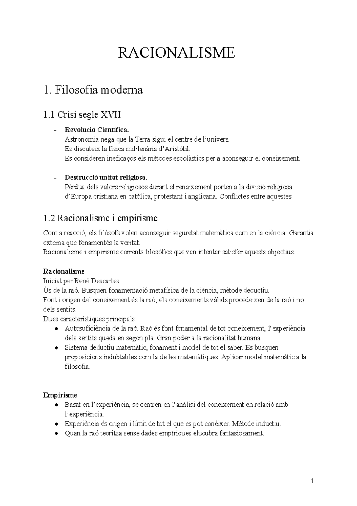Descartes - RACIONALISME 1. Filosofia moderna 1 Crisi segle XVII ...