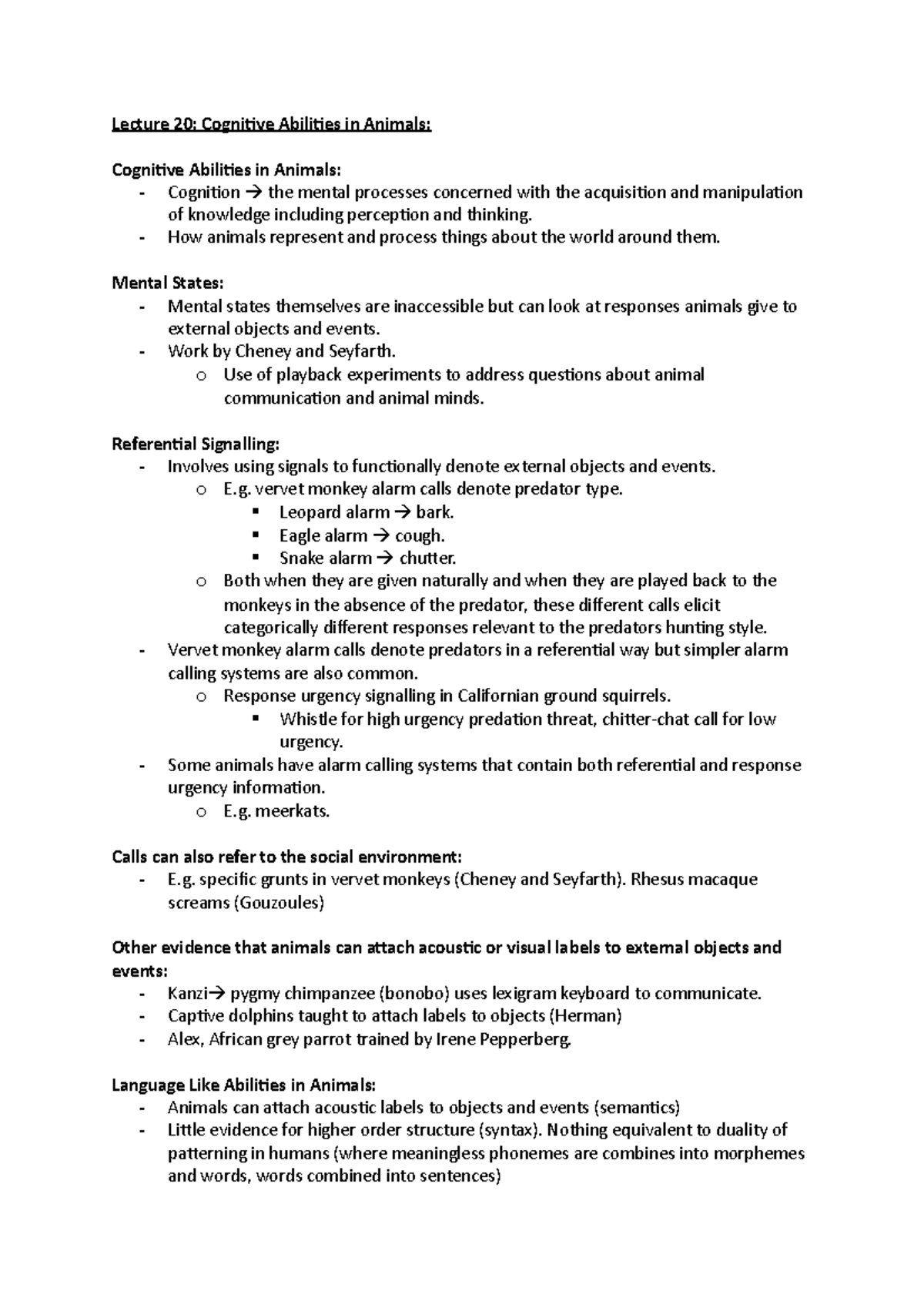 Lecture 20- Cognitive Abilities in Animals - Lecture 20: Cognitive ...