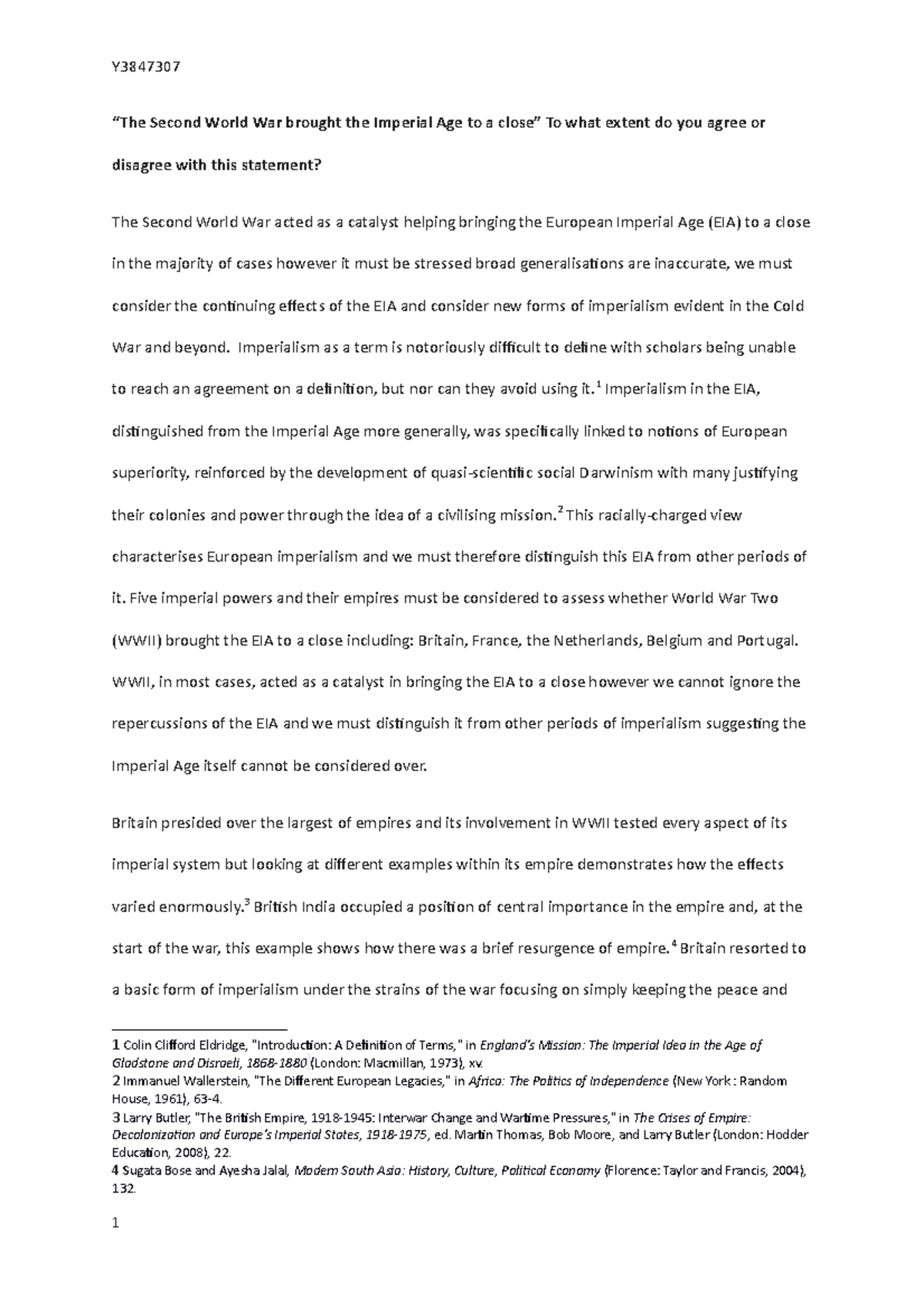 Summative Essay - WWII - “The Second World War brought the Imperial Age ...