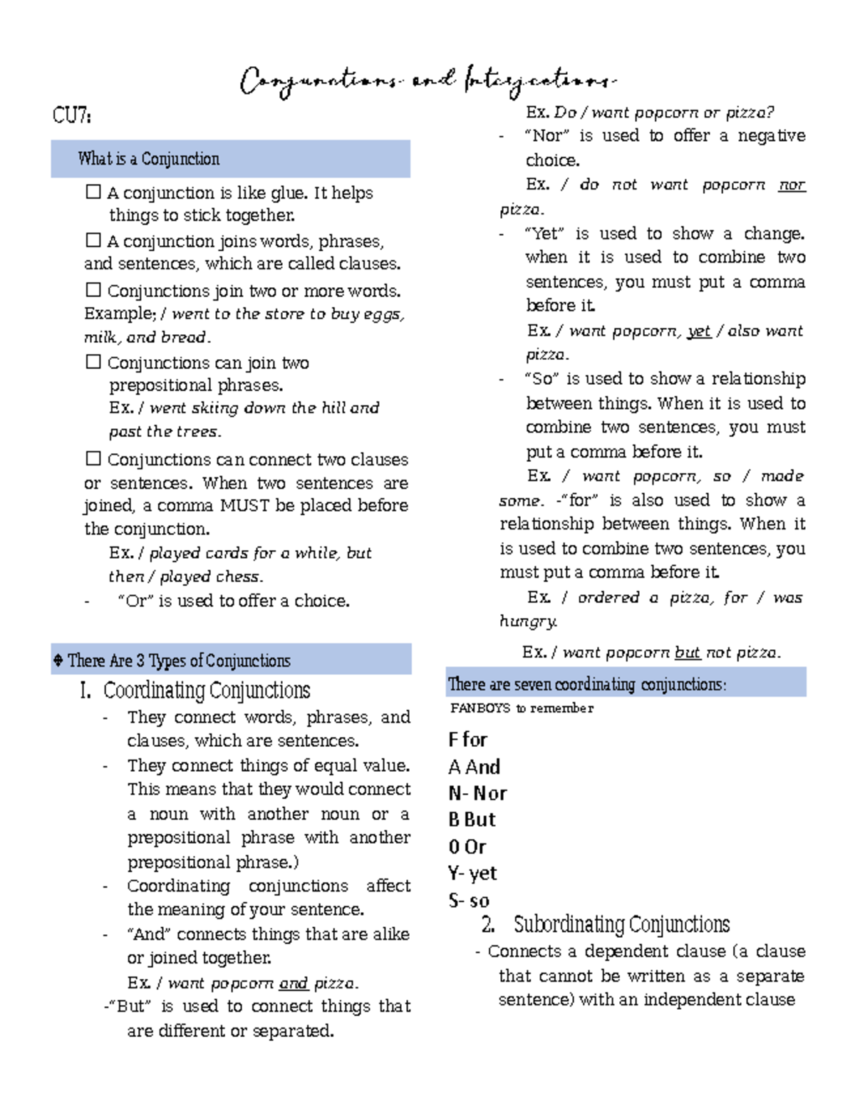 ENGL111- Midterms - reviewer - CU7: What is a Conjunction ๐ A ...