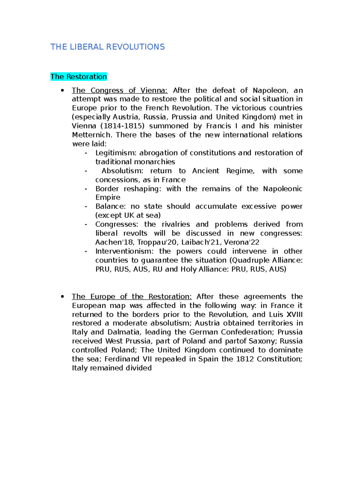 Liberal and industrial revoltions - THE LIBERAL REVOLUTIONS The ...