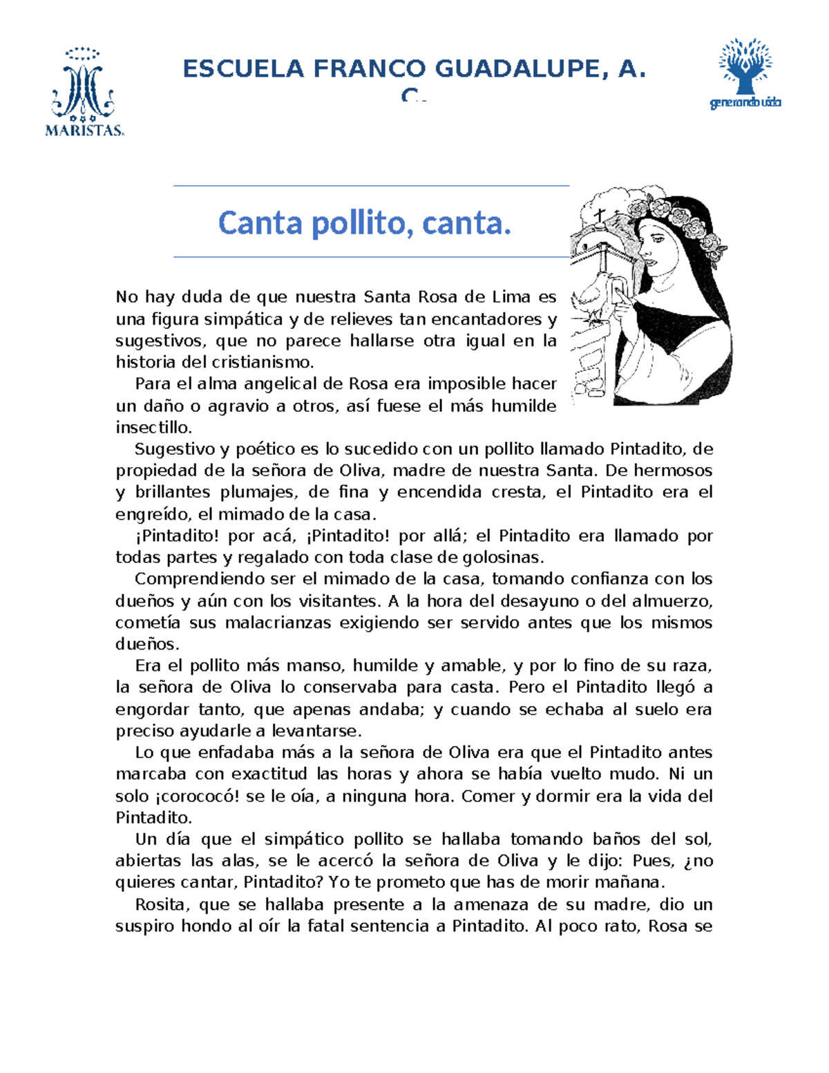 Lectura 4 ° Canta pollito canta - Canta pollito, canta. No hay duda de ...
