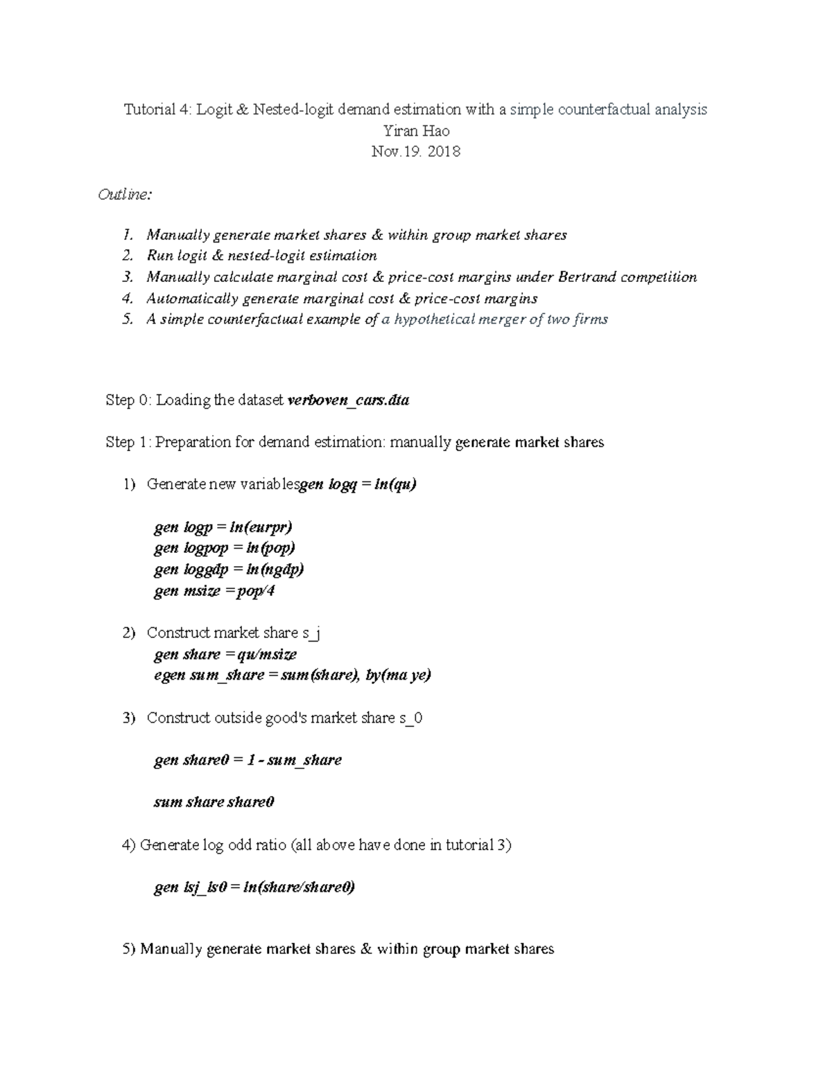Tutorial 4 - Industrial Organization - Tutorial 4: Logit & Nested-logit ...