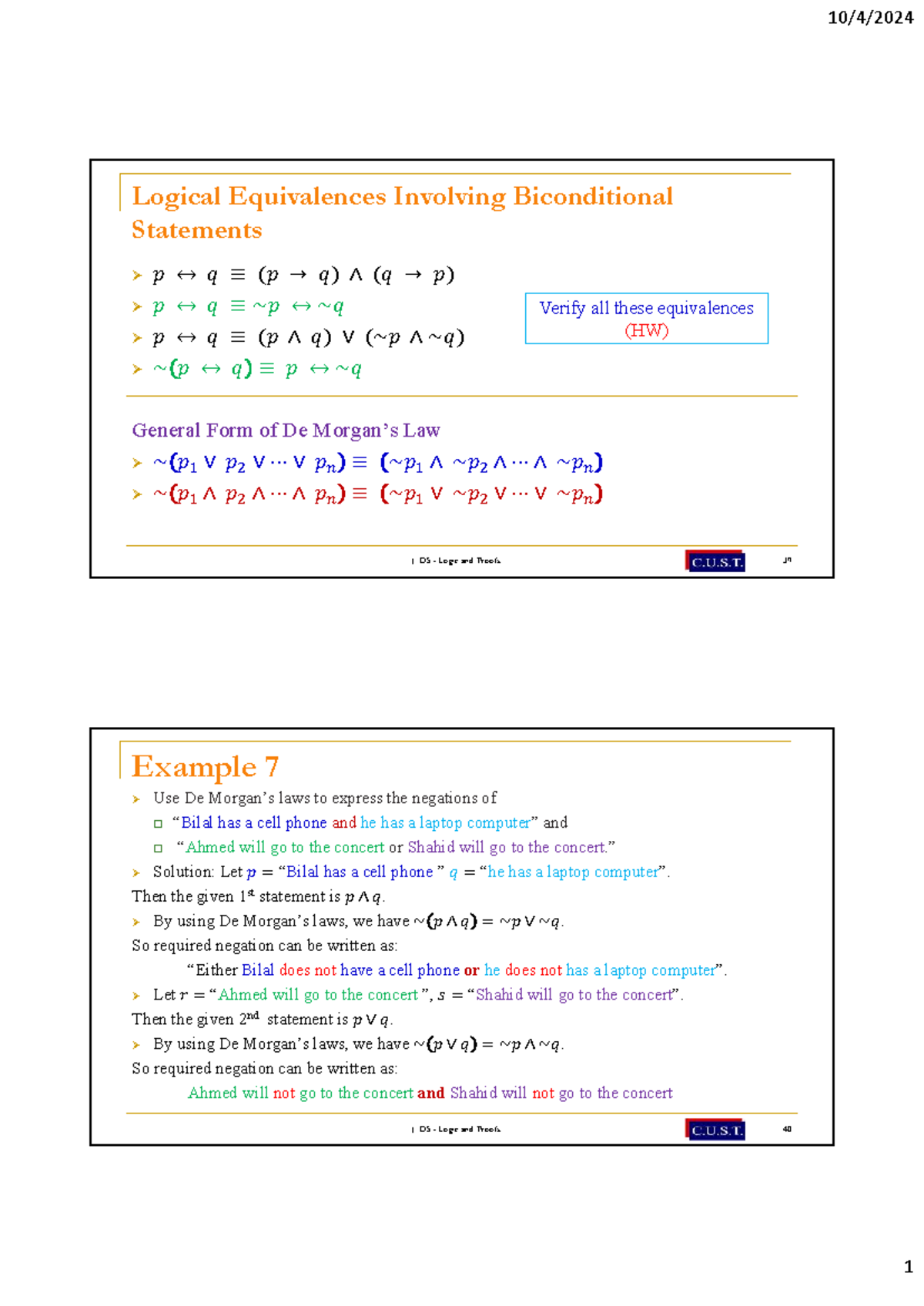 Week 2b - ioiin - Logical Equivalences Involving Biconditional ...