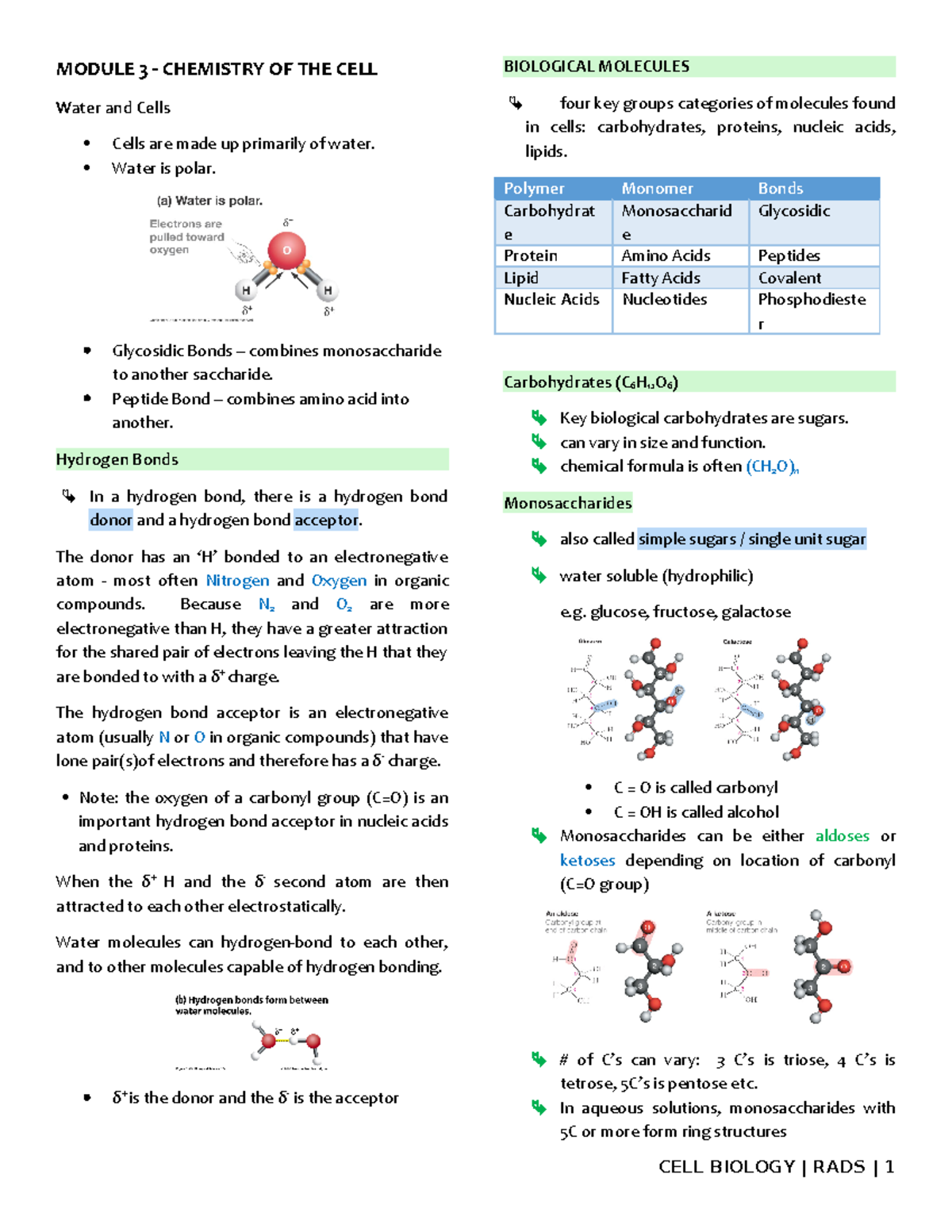 Chemistry of the Cell - CHEMPH108 Lecture Notes - MODULE 3 - CHEMISTRY ...