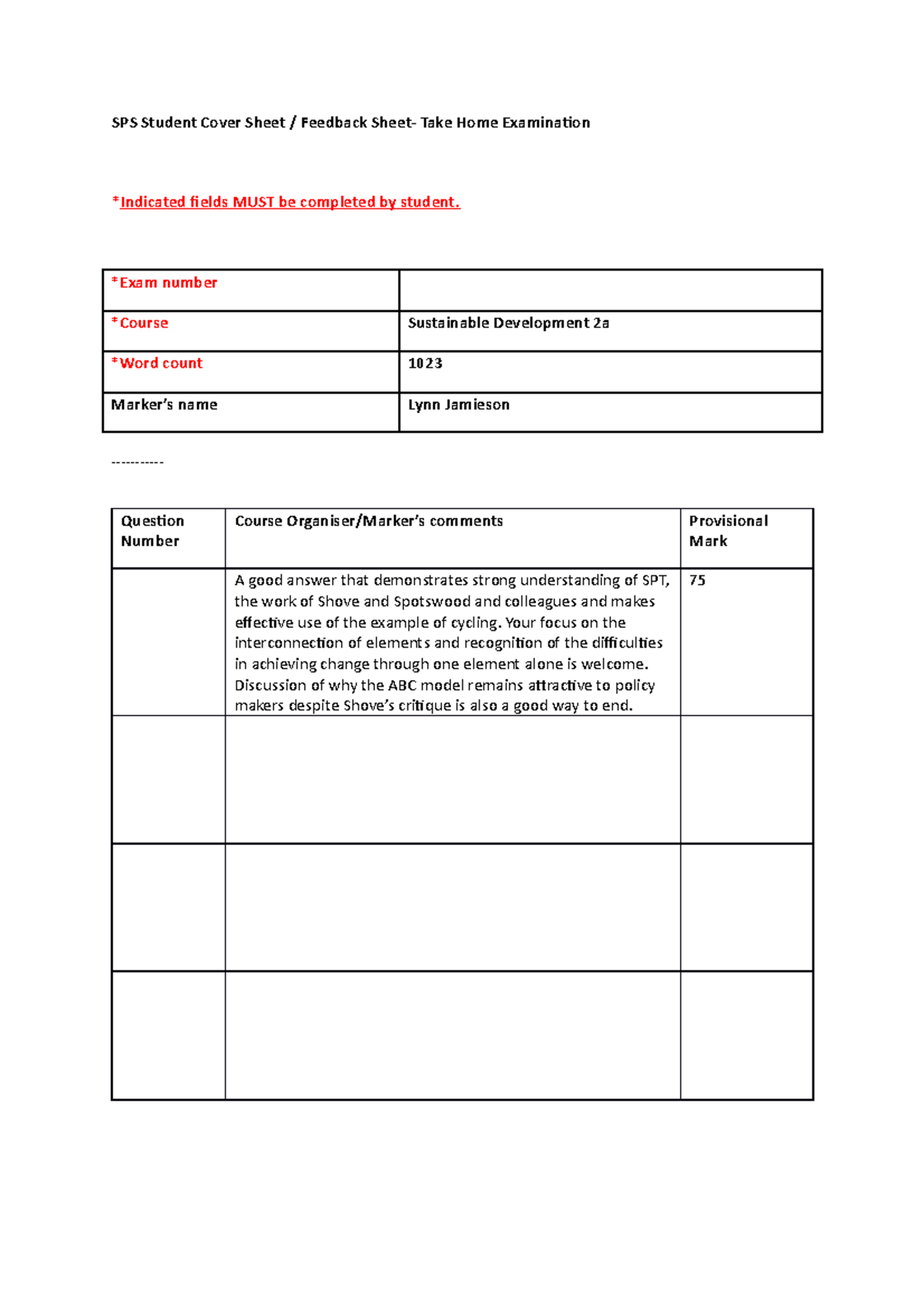 Example 5 - exam essay question - SPS Student Cover Sheet / Feedback ...