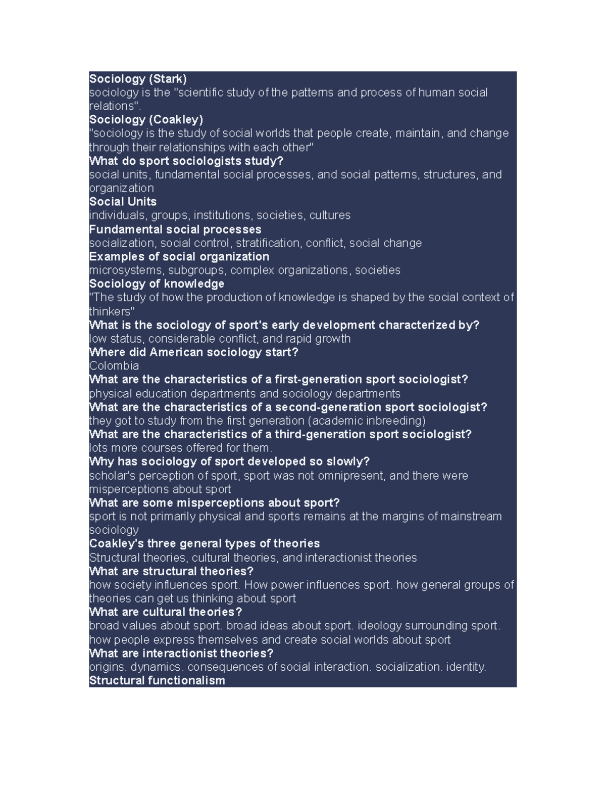 Sociology notes 4 - Sociology (Stark) sociology is the "scientific ...