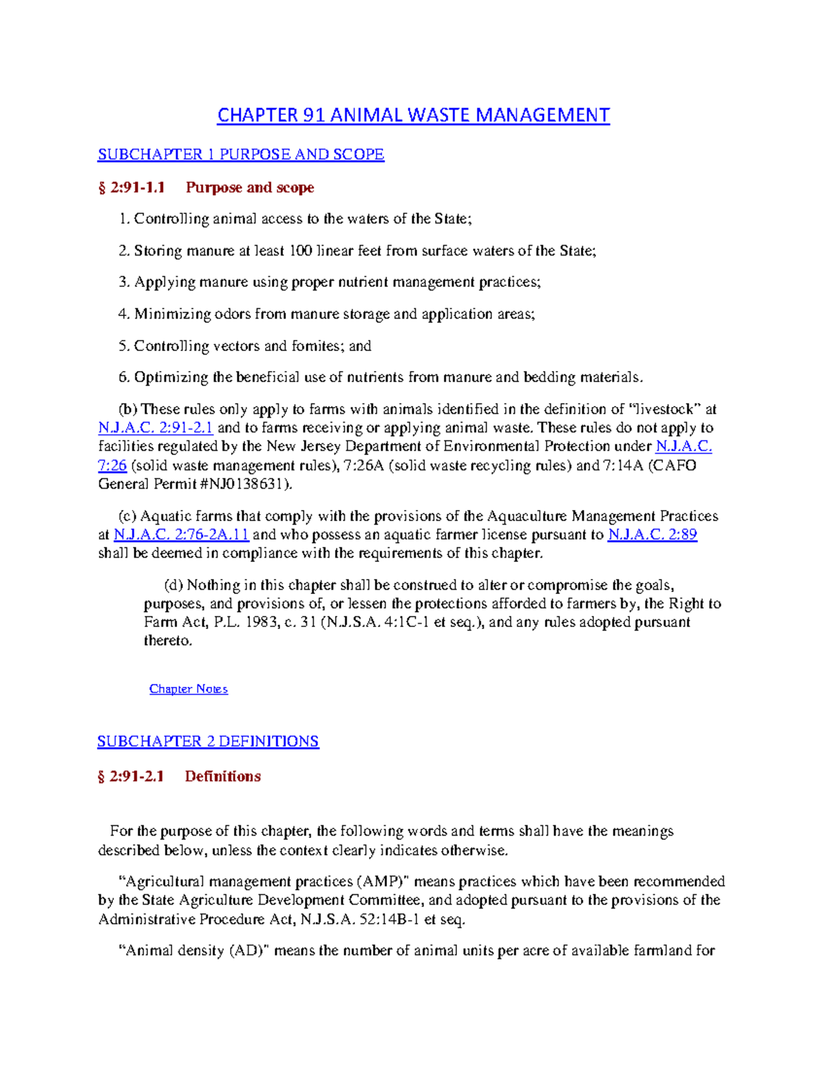 Animalwastemanagementrule - SUBCHAPTER 1 PURPOSE AND SCOPE § 2:91-1 ...
