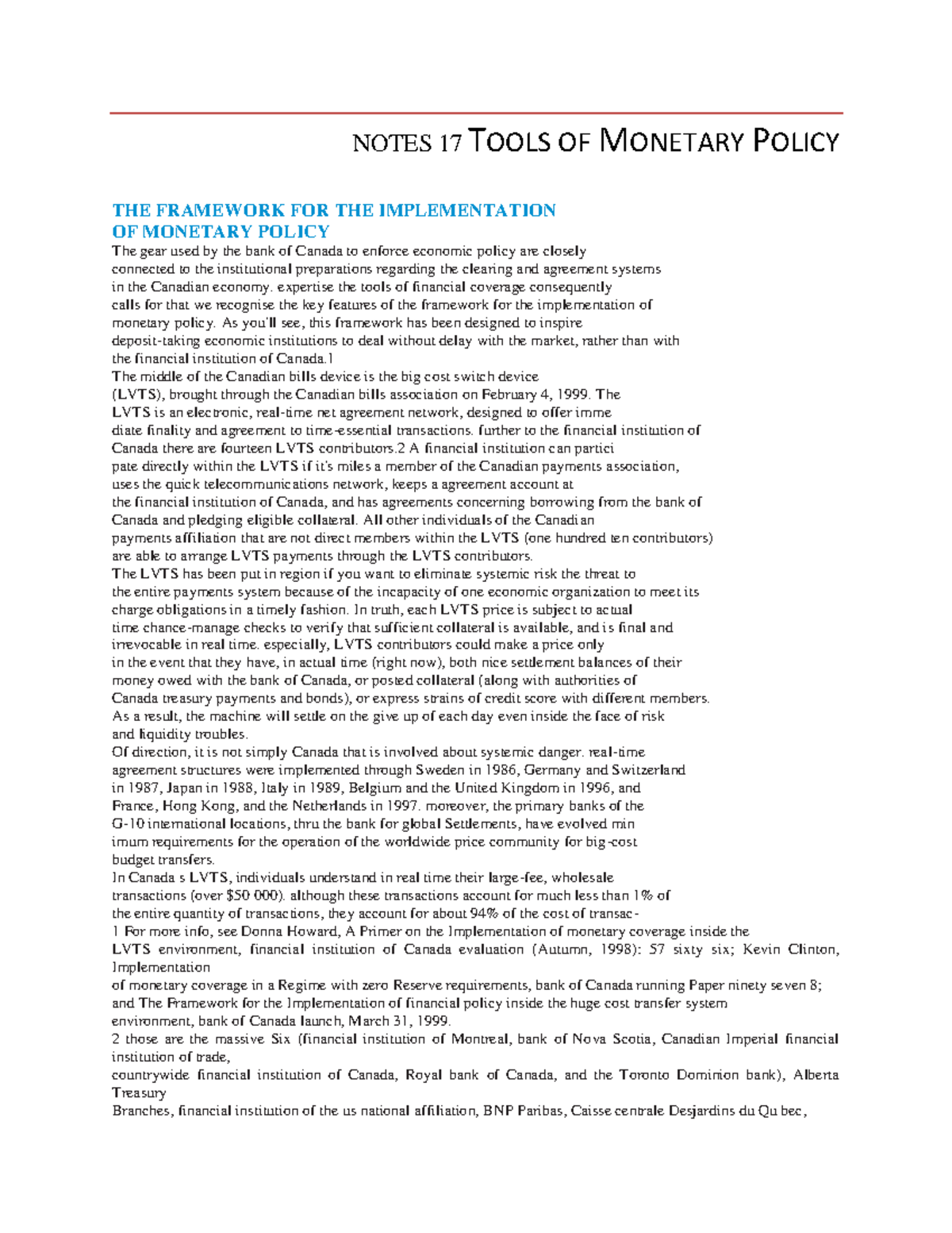 Notes 17 Tools of Monetary Policy - NOTES 17 TOOLS OF MONETARY POLICY ...