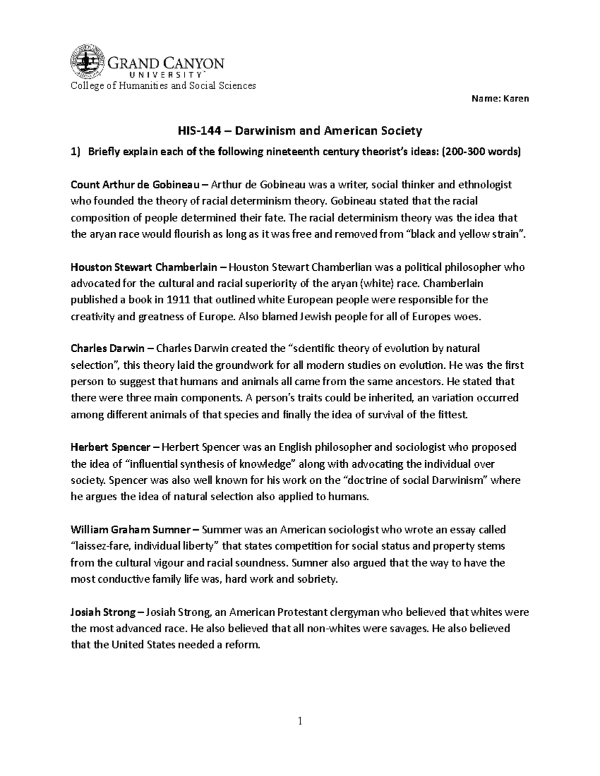 Darwinism and American Society.Worksheet copy GCU - College of ...