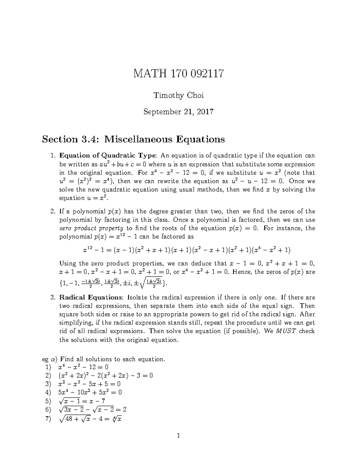 Math170 092117 - Lecture notes 1 - MATH 170 092117 Timothy Choi ...