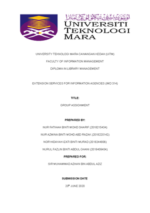 Report Intern IML290 - Library Industrial Training - UiTM - Studocu