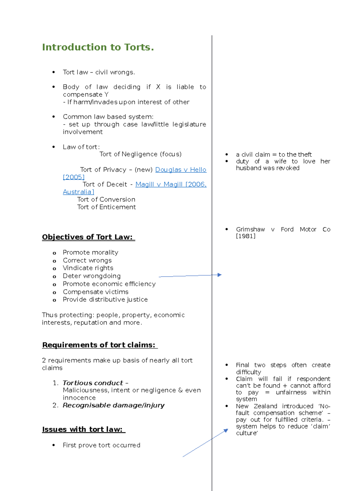 Tort [Official] - This is a breakdown of the notes taken for Tort law ...