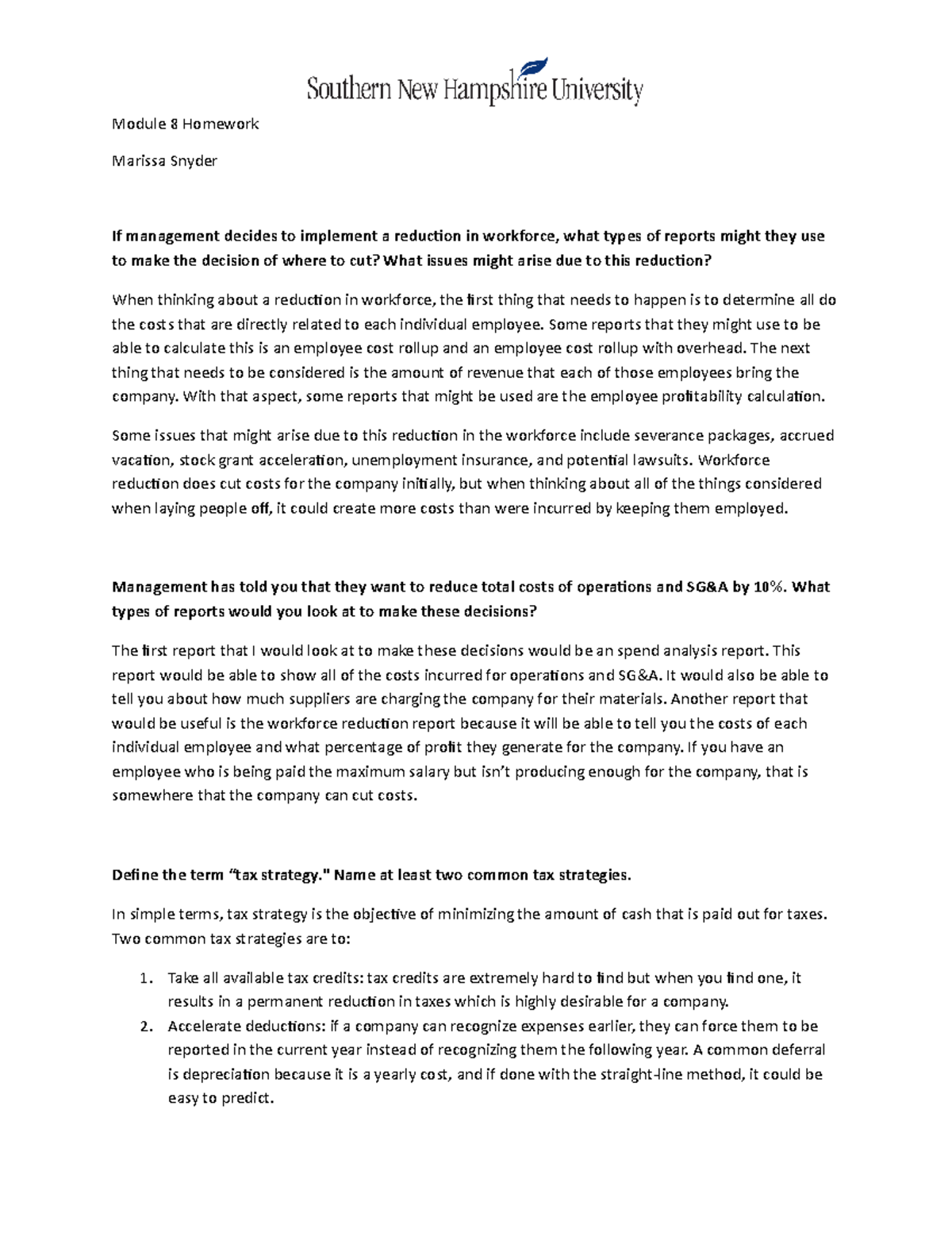 Module 8 Homework - Module 8 Homework Marissa Snyder If management ...