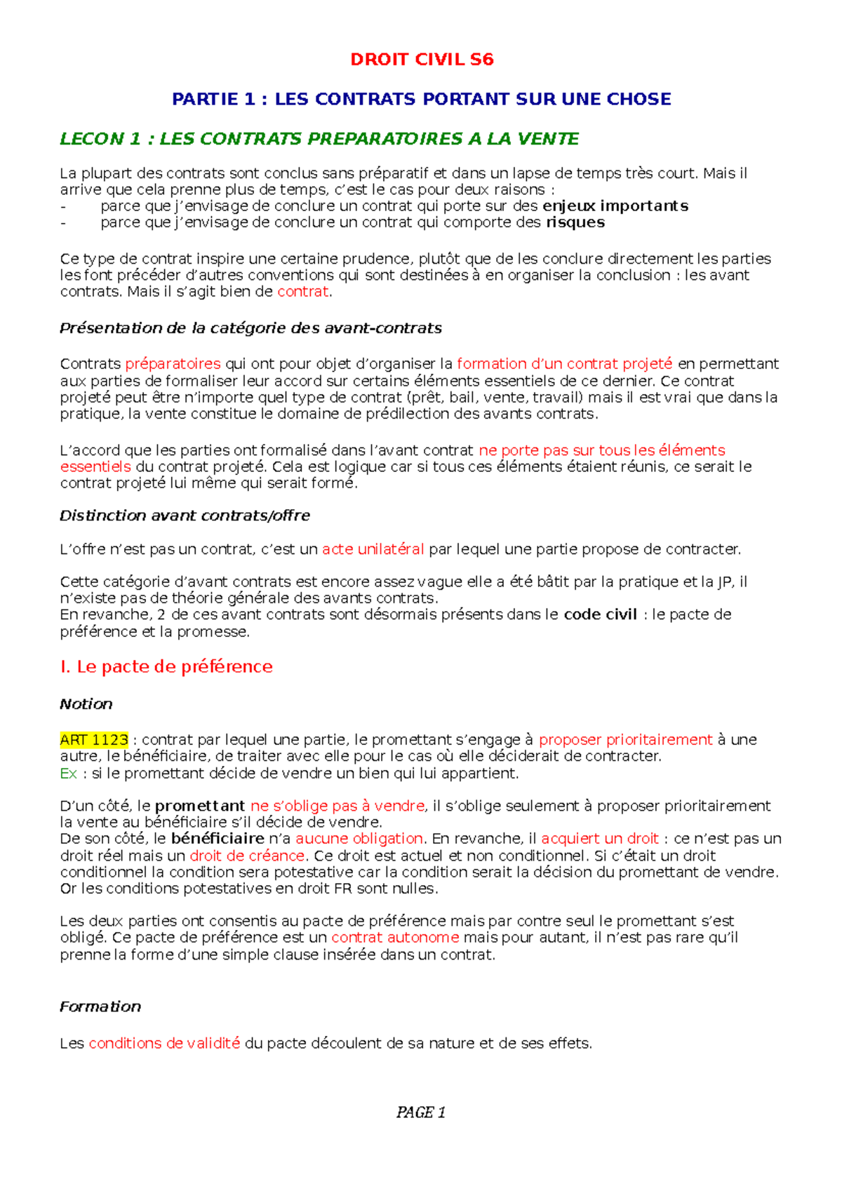 Droit Civil S6 - Cours d'un semestre complet. L3 - DROIT CIVIL S PARTIE ...