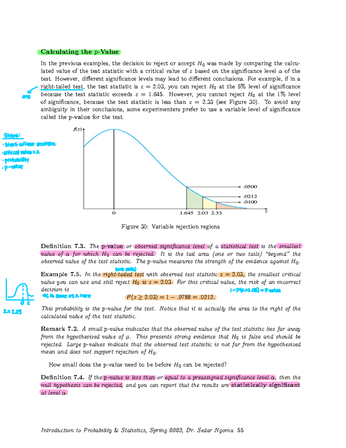 Lecture Note 2 - Large Sample Test of Hypothesis - Calculating the p ...