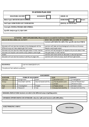 Geography lesson plan term 4 week2 - SS LESSON PLAN 2022 DESCIPLINE ...