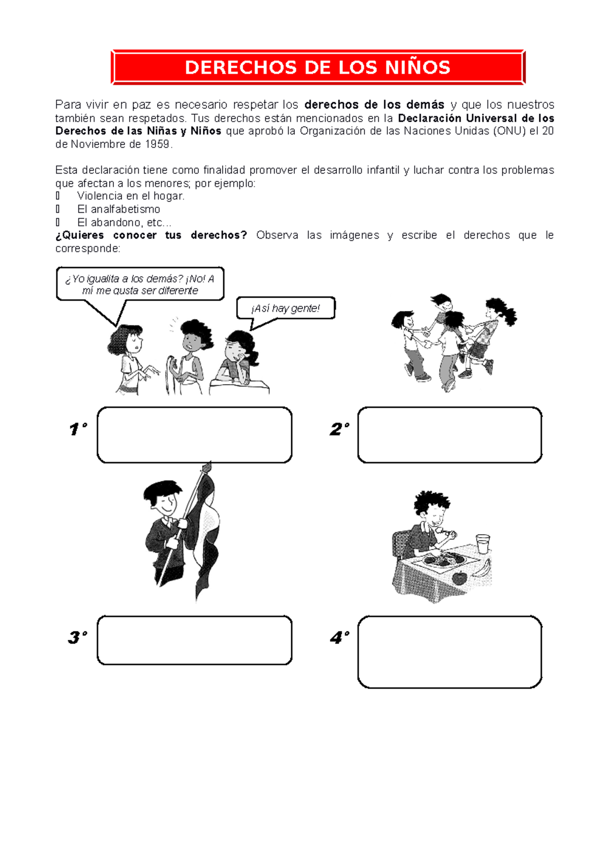 Derechos de Los Niños - FICHA - Para vivir en paz es necesario respetar ...
