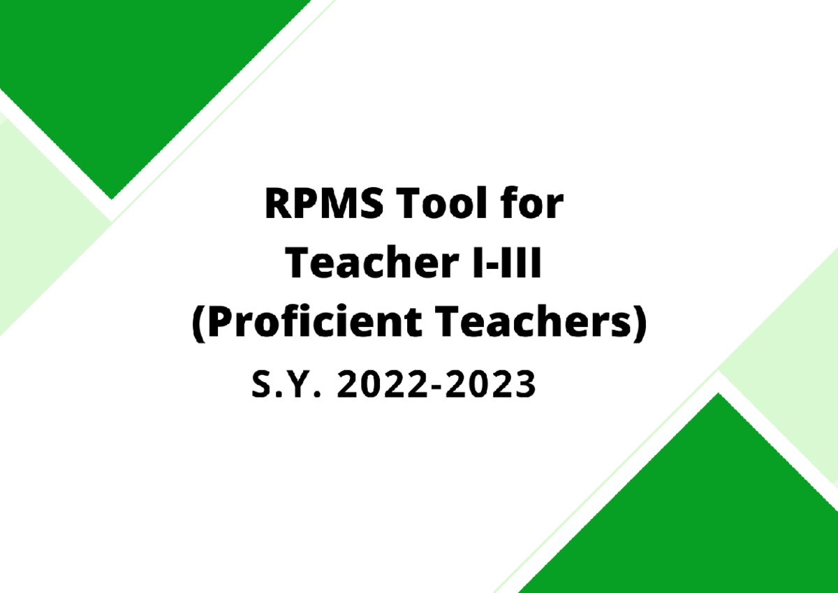 Annex A1 RPMS Tool for Proficient Teachers SY 2022 2023 - Page 1 of ...