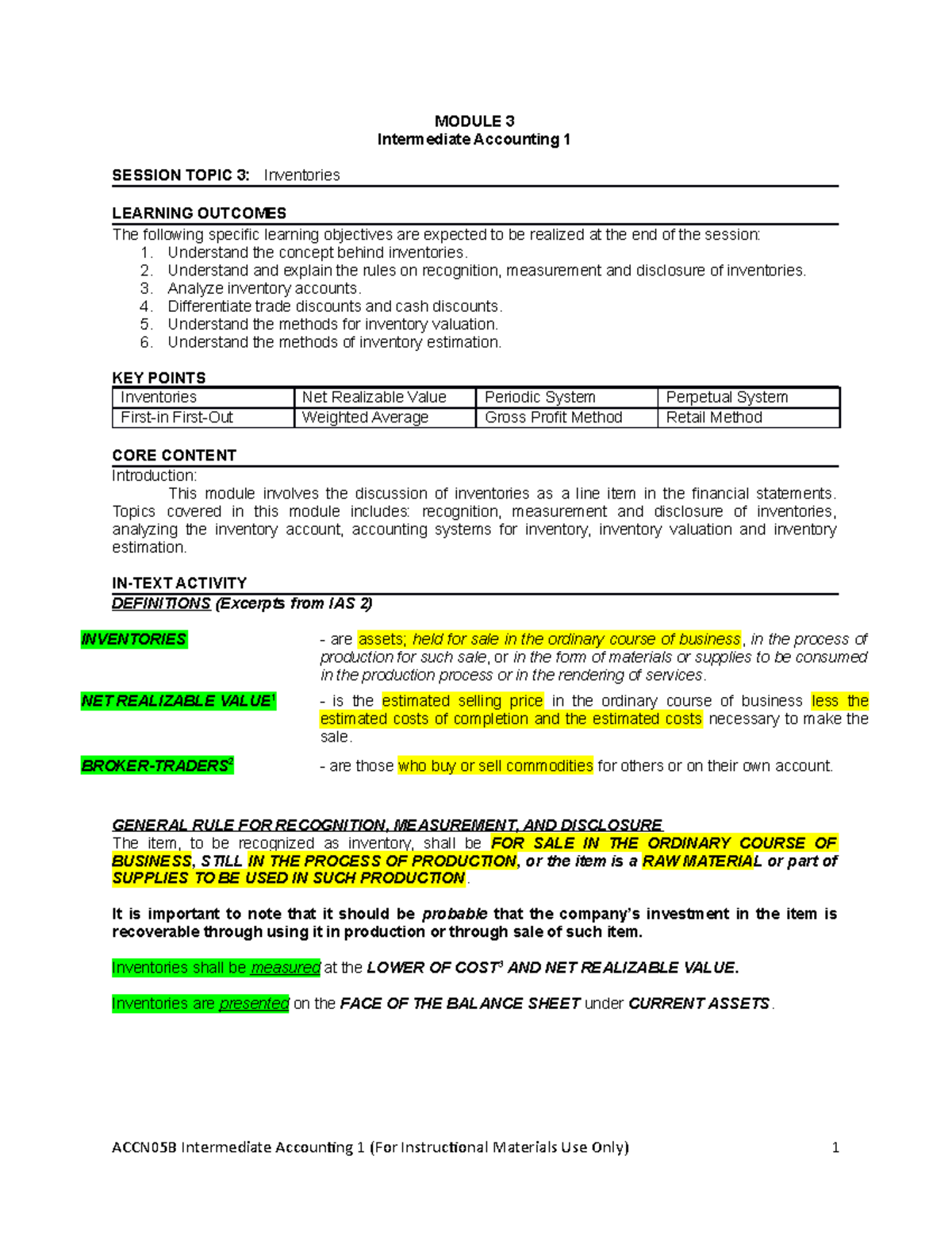 Module 3 - Inventories - Intermediate accounting 1 - Studocu