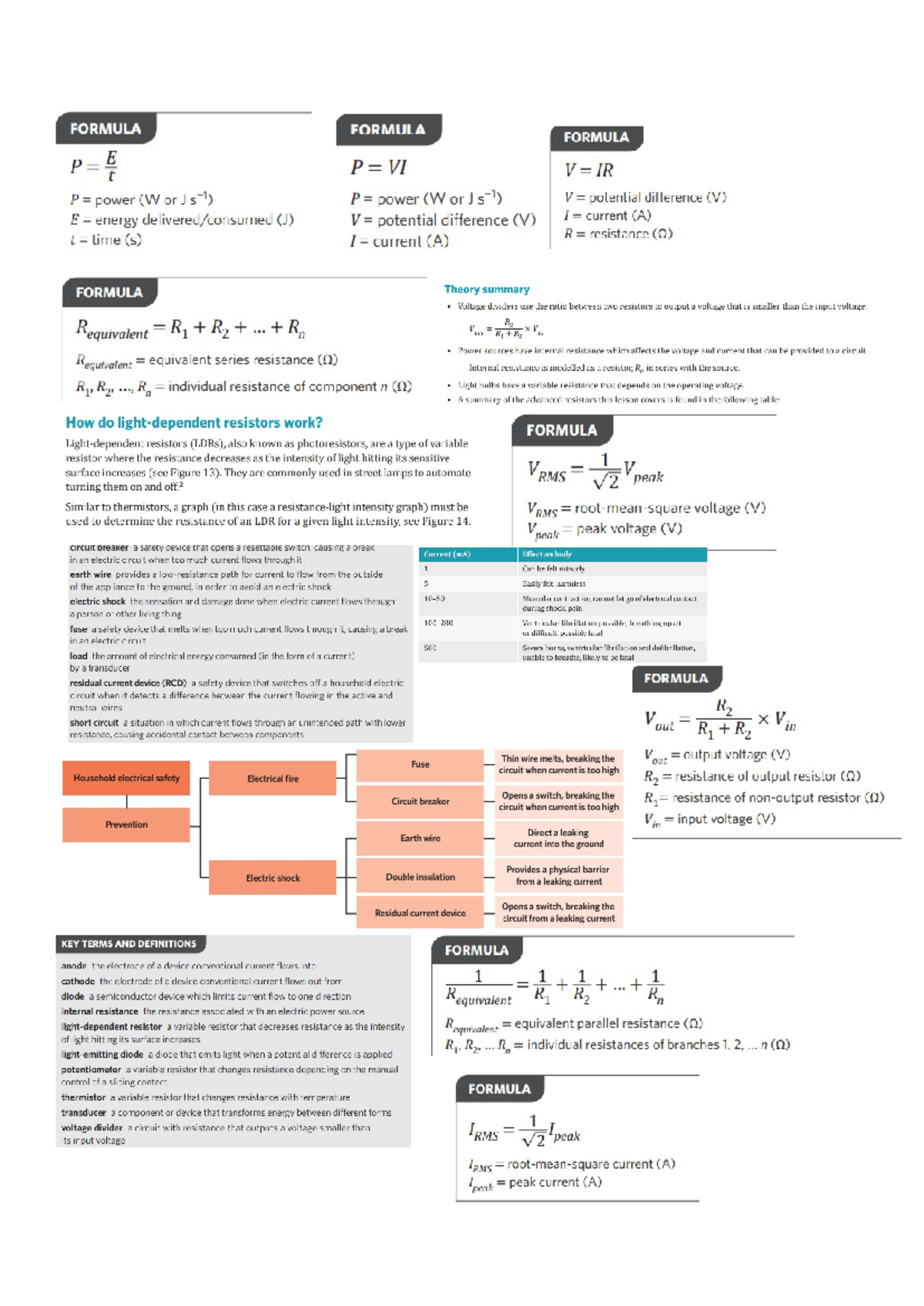 AOS3 Cheat Sheet - FORMULA FORMULA FORMULA P power (W or P power (W or V potential difference (V ...