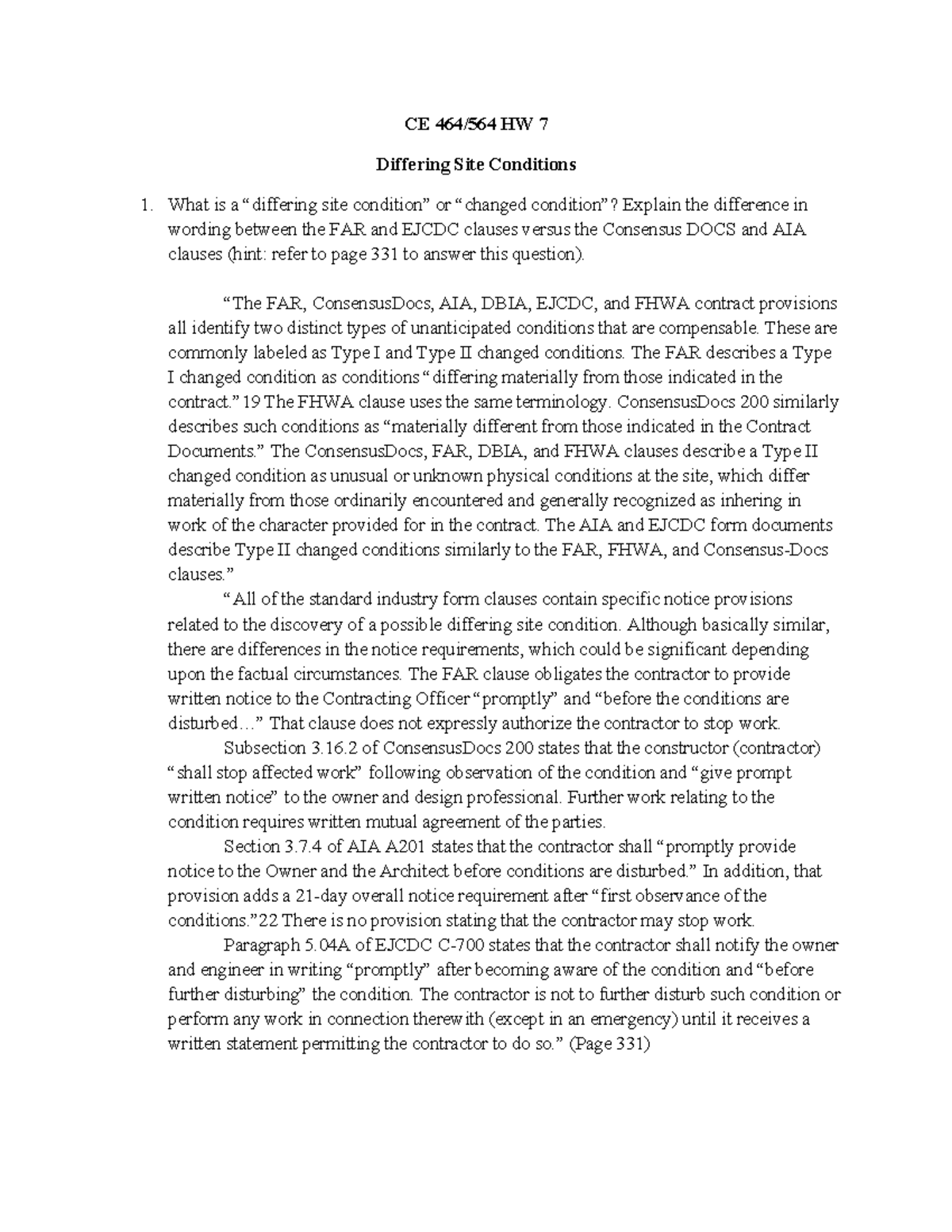 HW 7 Differing Site Conditions v2 - Kennaugh - CE 464/564 HW 7 ...