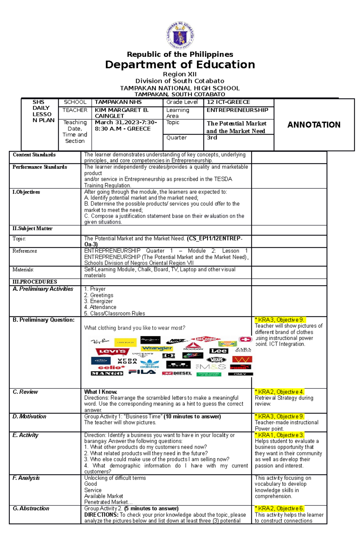 DLP IN Entrep - learning materials - Republic of the Philippines ...