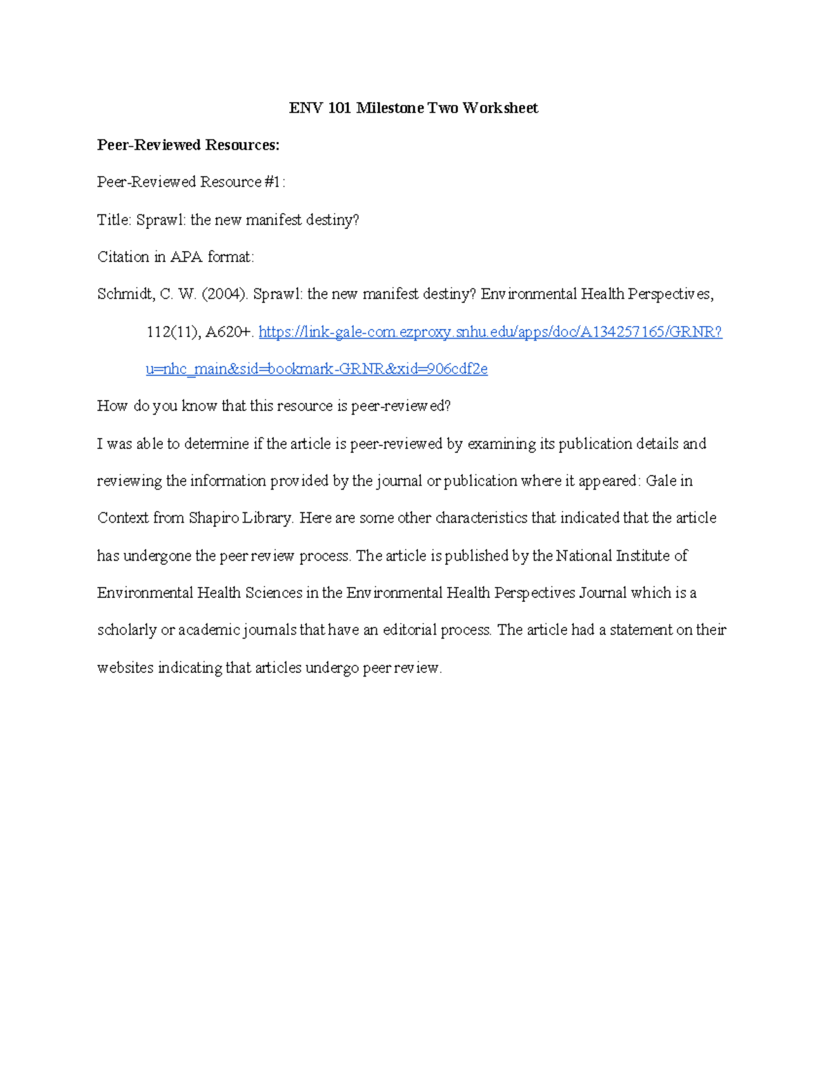 ENV 101 Milestone Two Worksheet for Submission - ENV 101 Milestone Two ...