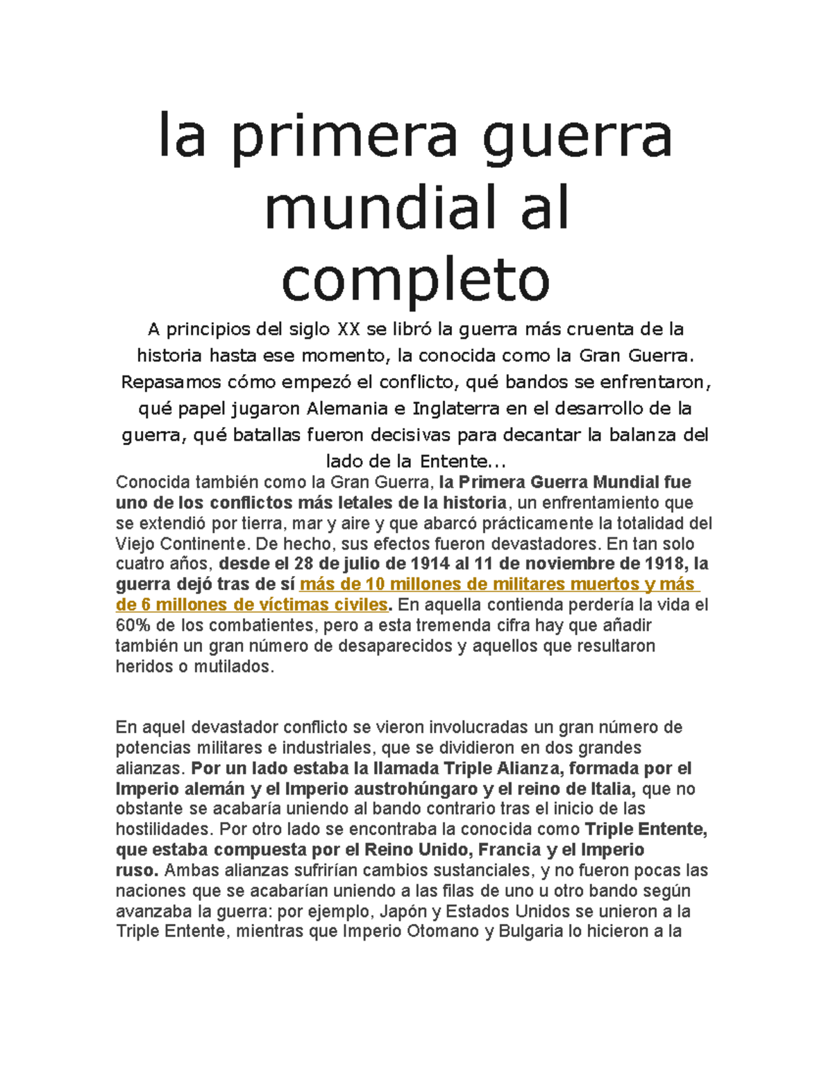 La primera guerra mundial - la primera guerra mundial al completo A ...