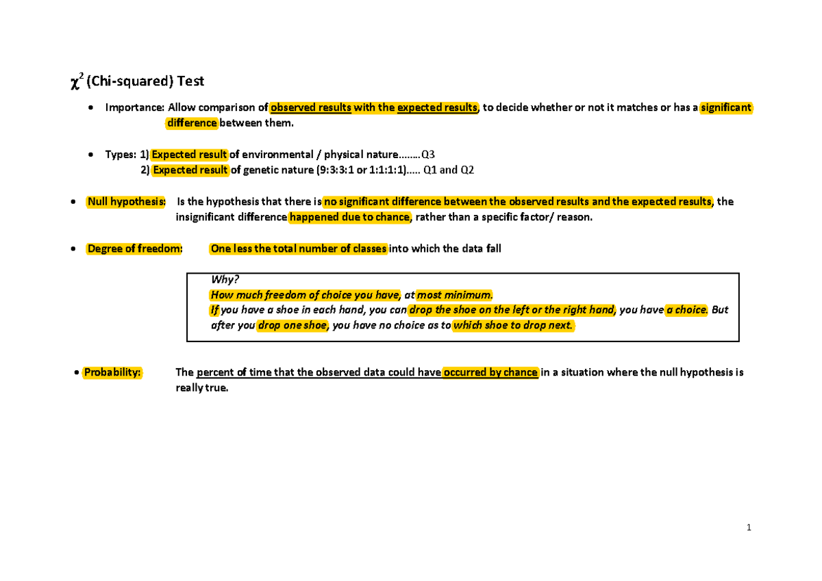 Chi-squared notes and worksheets JL - 2 (Chi-squared) Test Importance ...