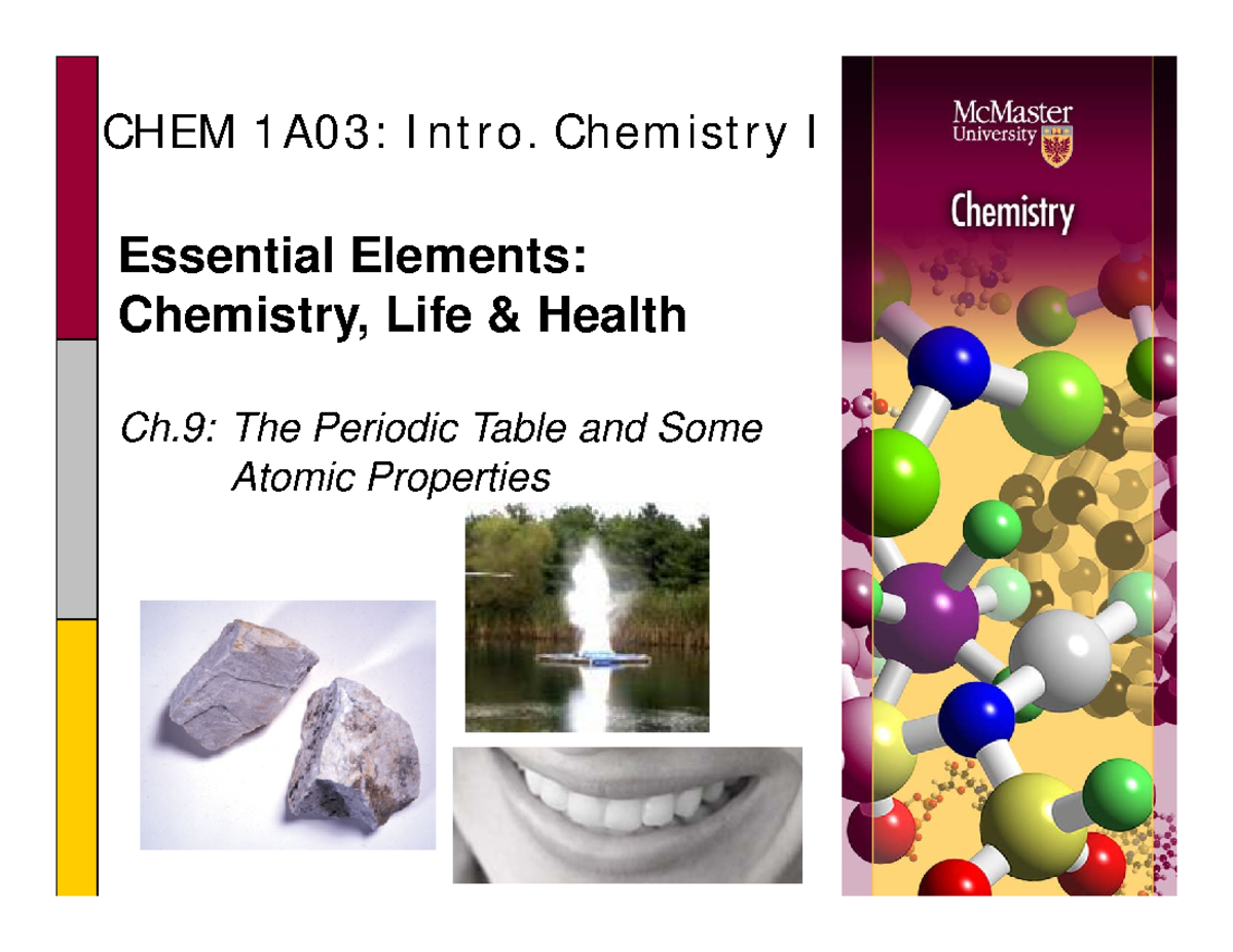 Chapter 9- The Periodic Table and Some Atomic Properties - CHEM 1A03 ...