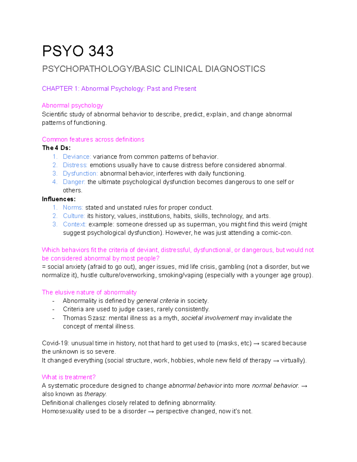 PSYO 343 Chapter 1 - PSYO 343 PSYCHOPATHOLOGY/BASIC CLINICAL ...