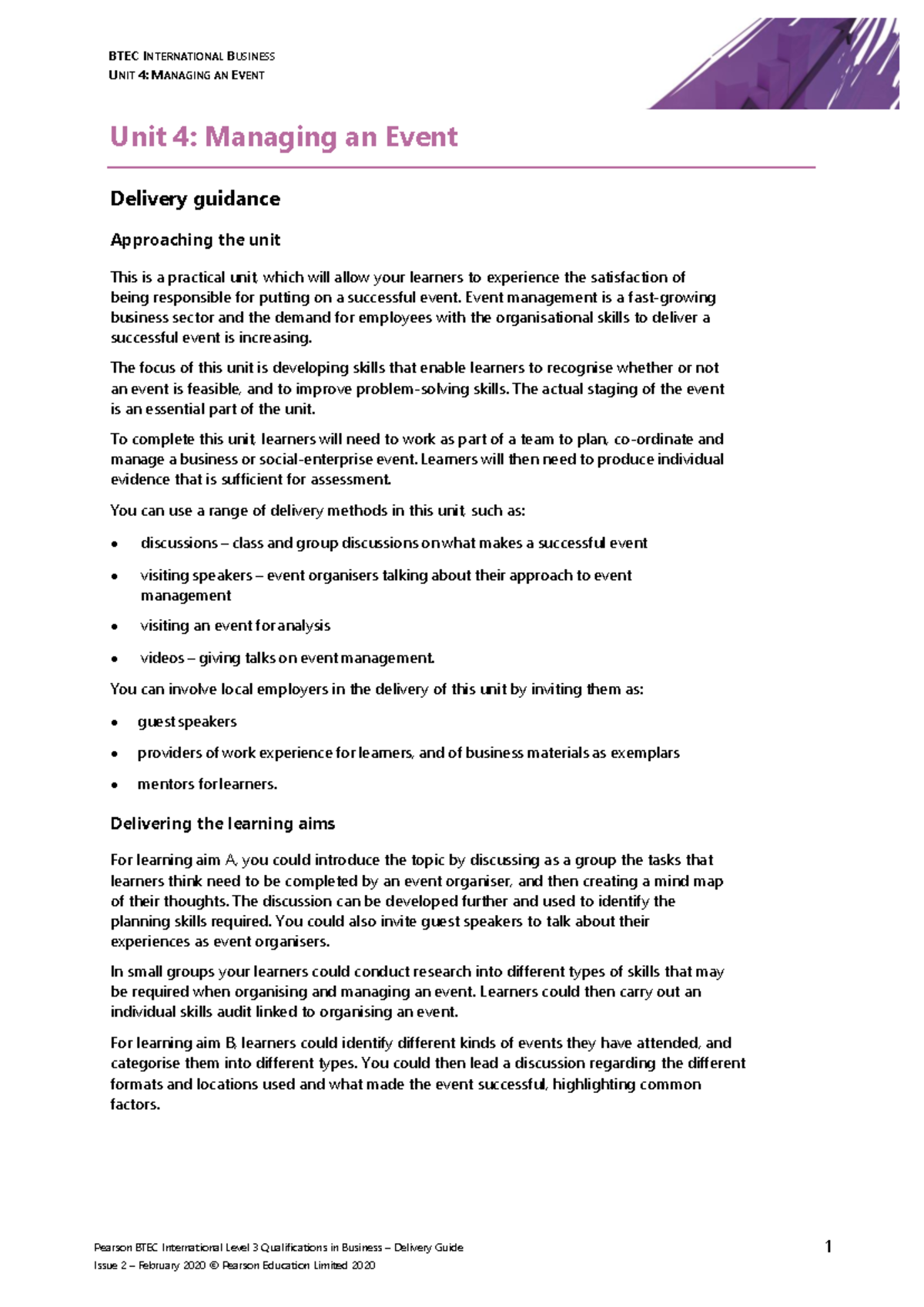 Managing an Event- Spec - UNIT 4: MANAGING AN EVENT ####### Pearson ...