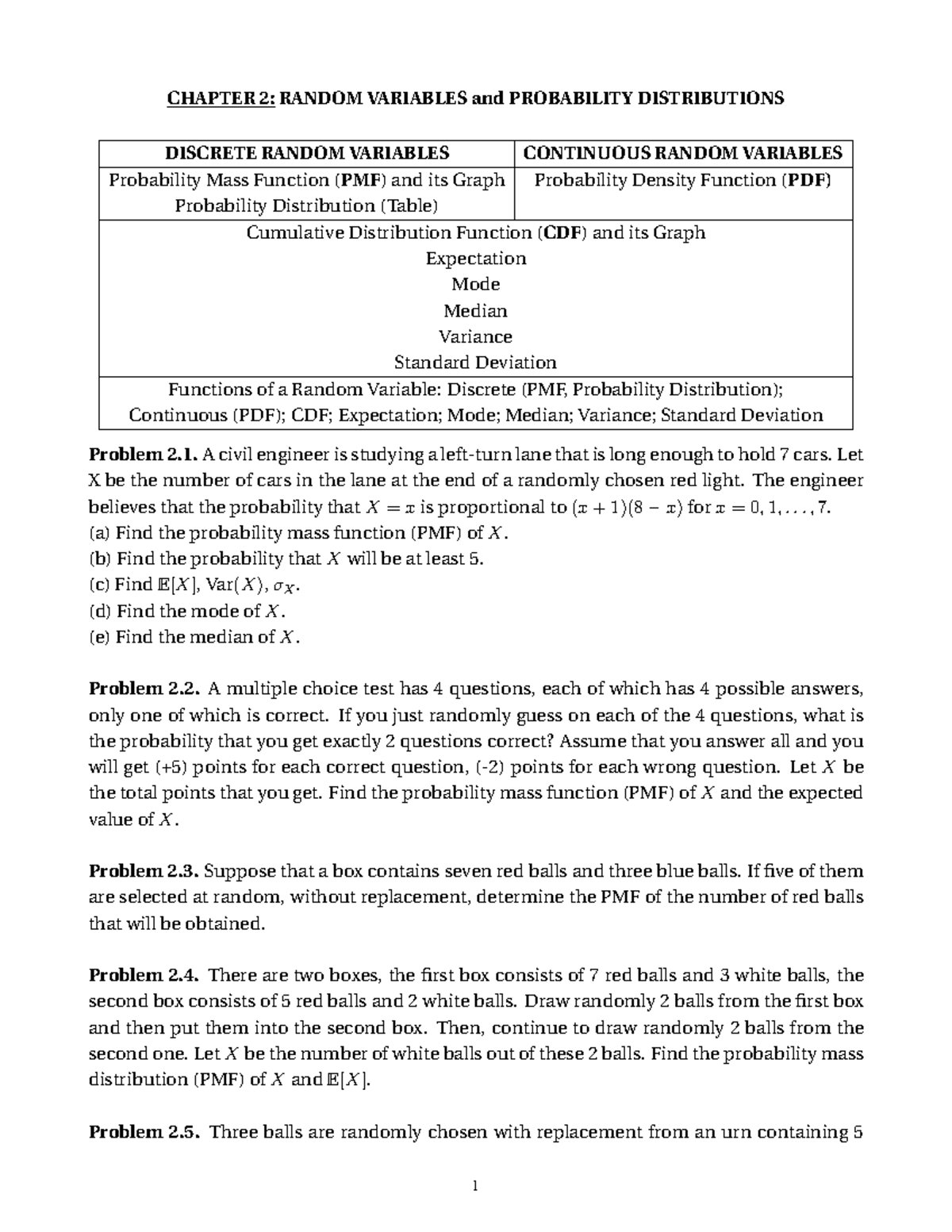 Chapter-2 Exercise - CHAPTER 2: RANDOM VARIABLES and PROBABILITY DISTRIBUTIONS DISCRETE RANDOM ...