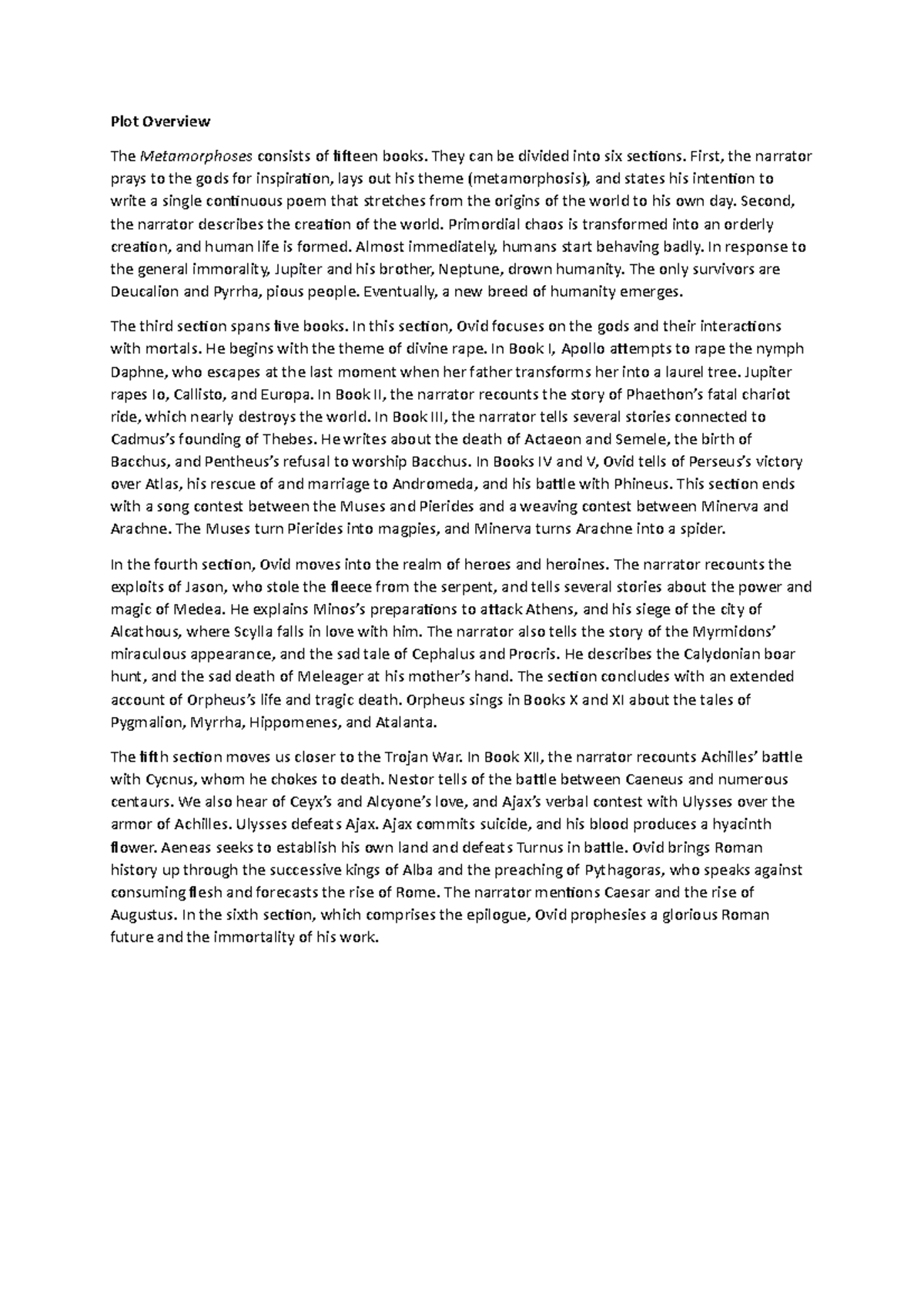 Plot Overview Metamorphoses Ovid - Plot Overview The Metamorphoses ...