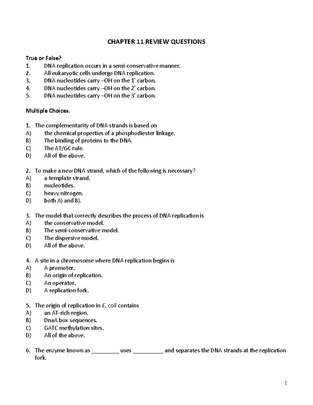 Chapter 11 – Review Questions - CHAPTER 11 REVIEW QUESTIONS True or ...