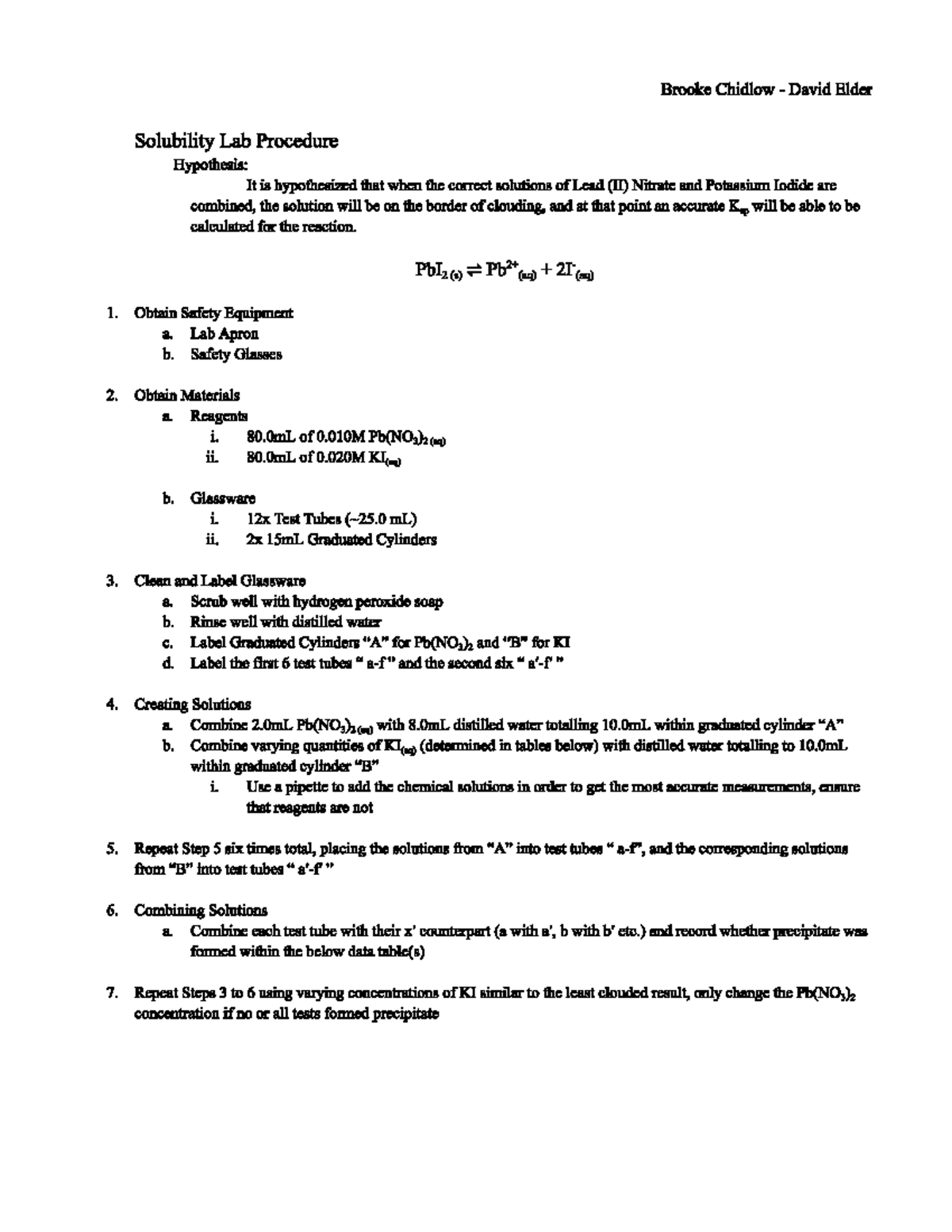 Solubility Lab Procedure - Studocu