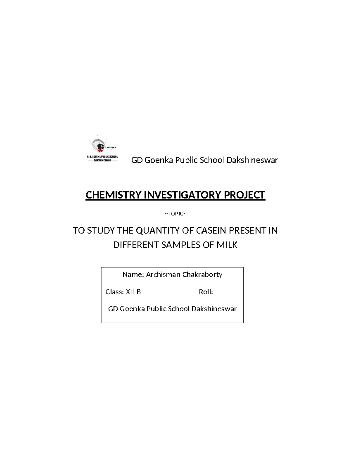 Chemistry Project - GD Goenka Public School Dakshineswar CHEMISTRY ...