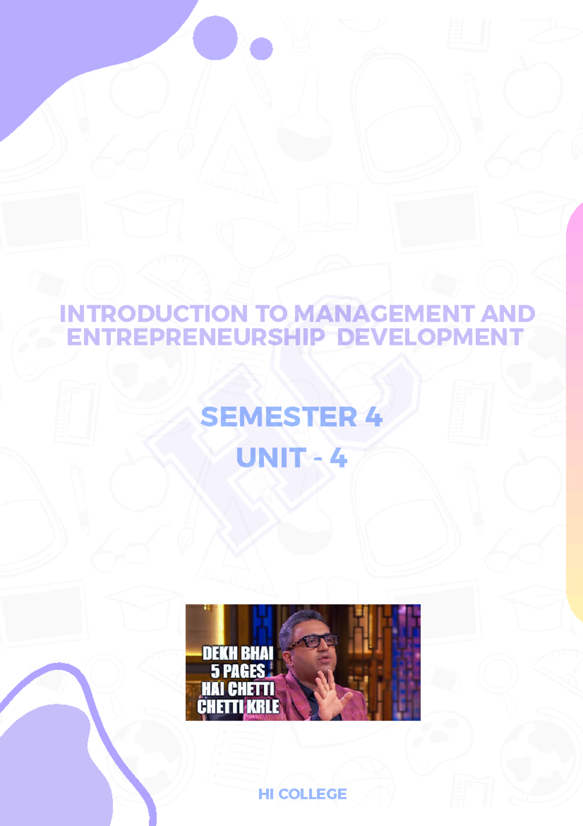 IME UNIT 4 - INTRODUCTION TO MANAGEMENT AND ENTREPRENEURSHIP ...