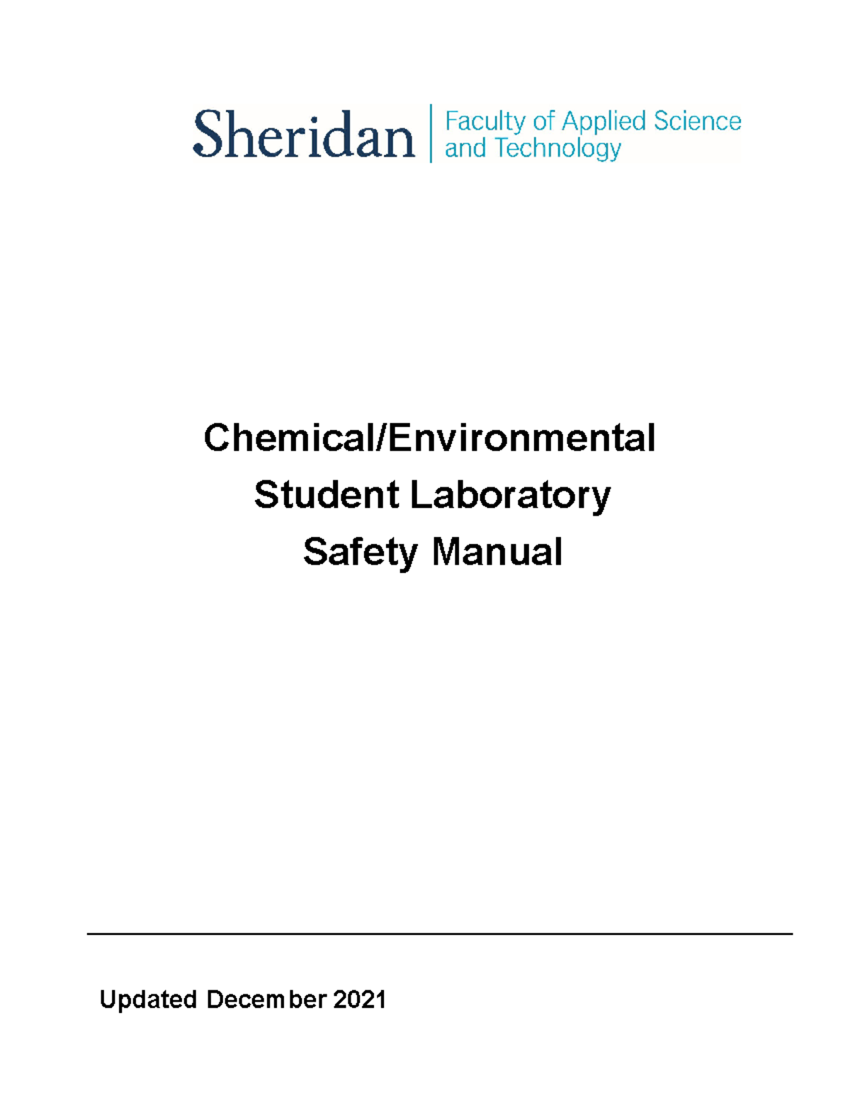 Sheridan College Safety Manual December 2021 - Updated December 2021 ...