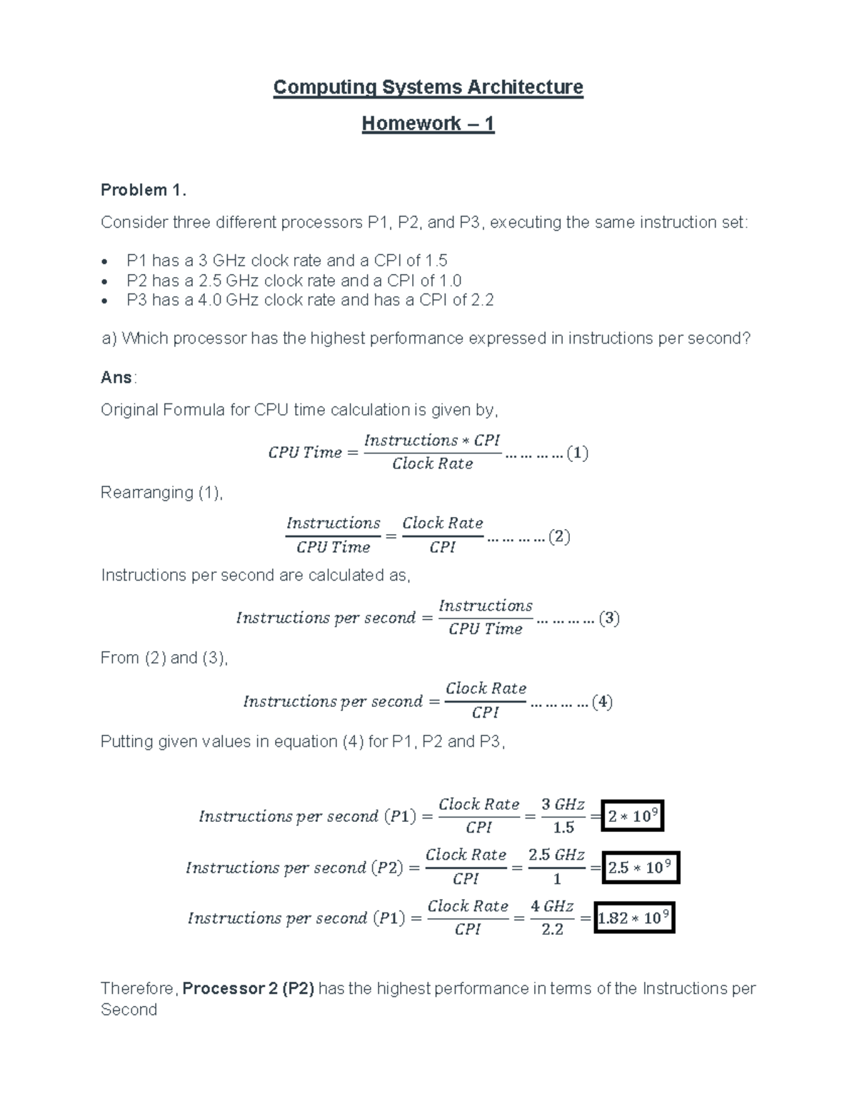 Homework - 1 - ... - Computing Systems Architecture Homework – 1 ...