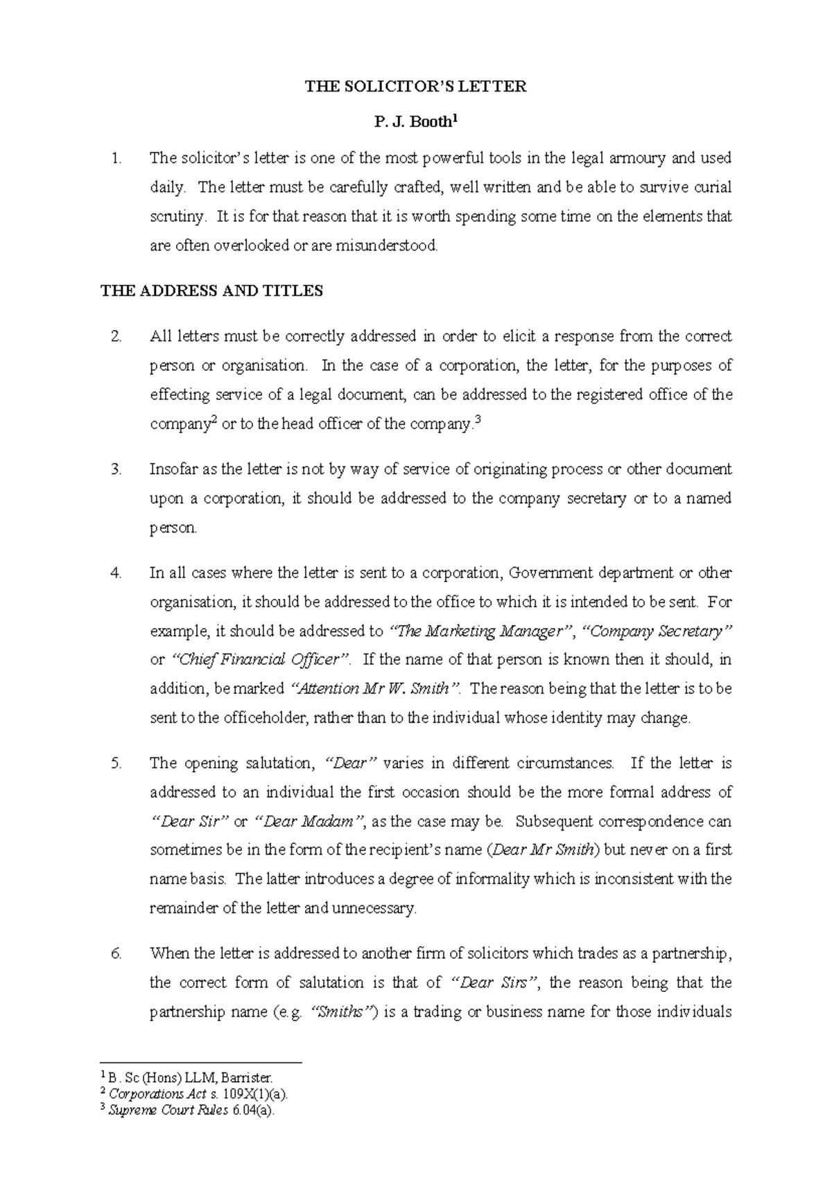 The solicitors letter 2018 - THE SOLICITOR’S LETTER P. J. Booth 1 The ...