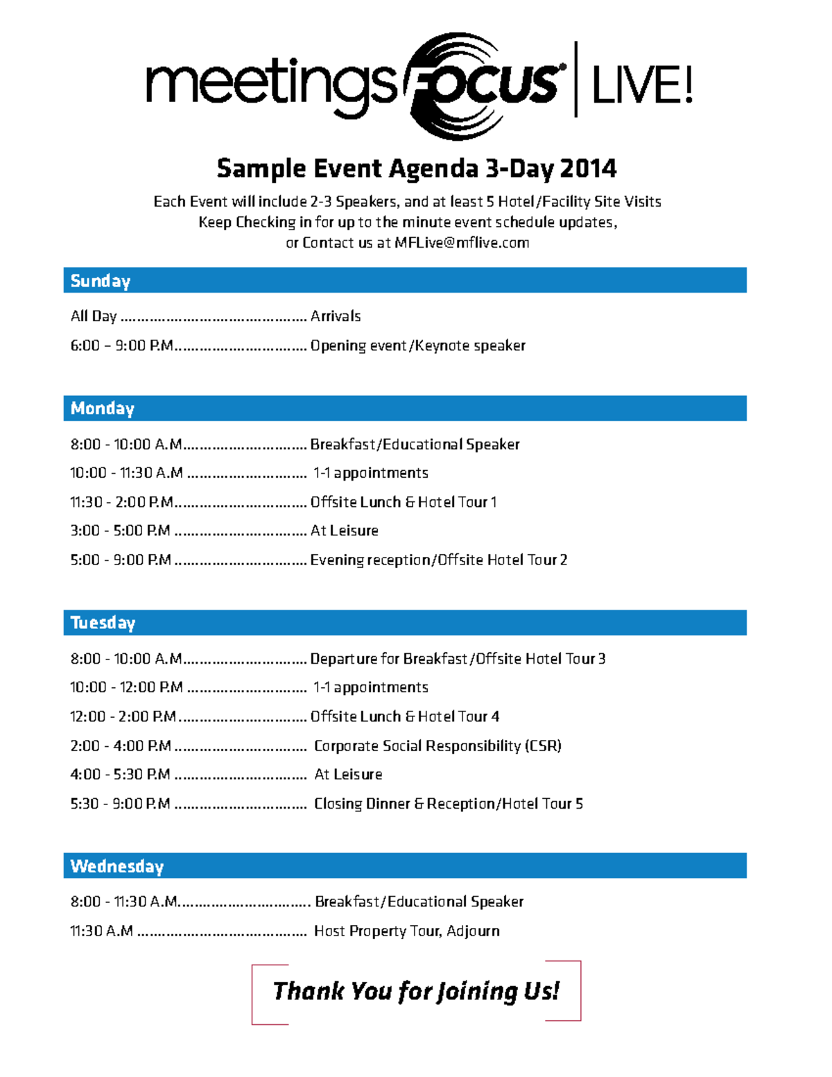 Sample 3-Day Live Event Agenda - Sunday All Day