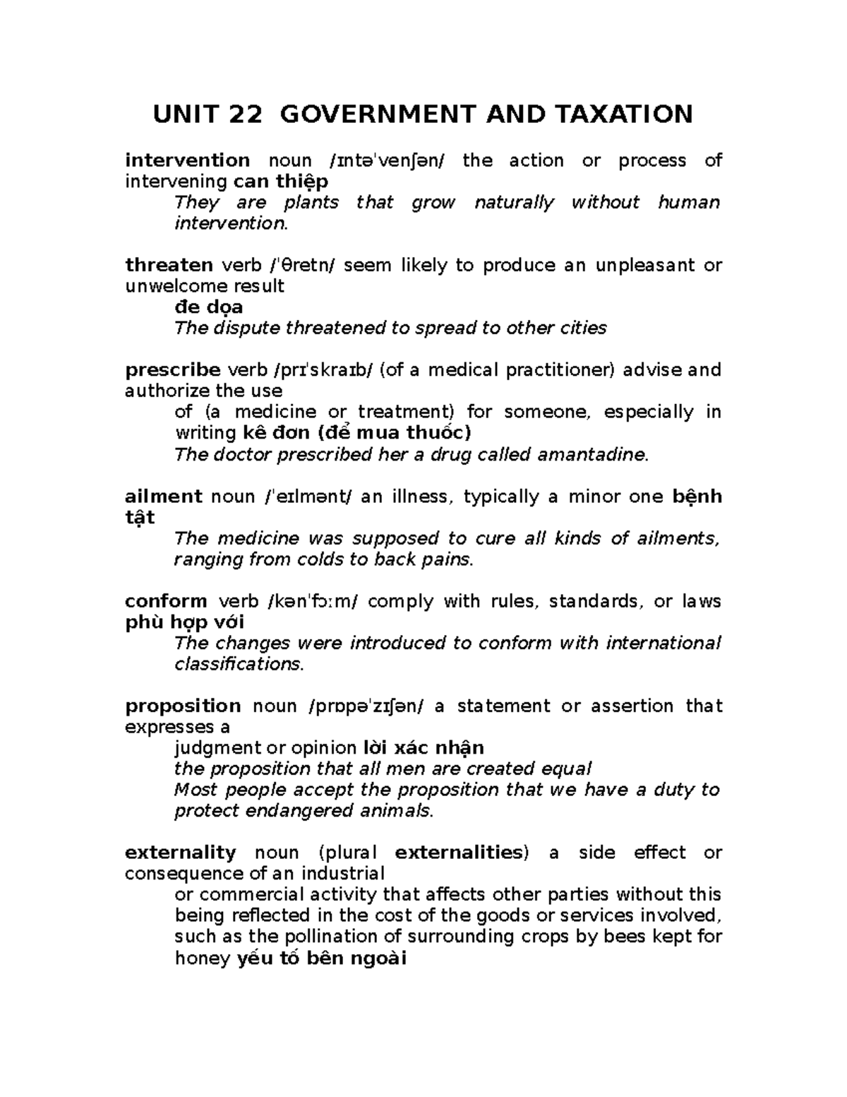 EFBS Glossary UNIT 22 - ôn tập tiếng anh - UNIT 22 GOVERNMENT AND ...