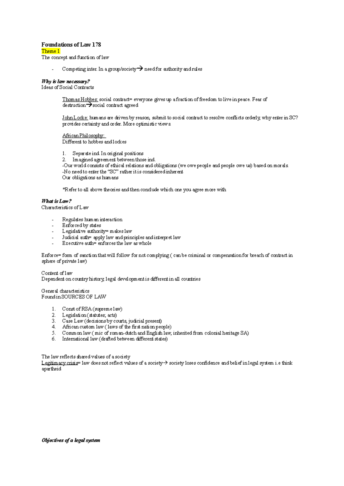 Foundations of Law - Y1S1W1 - Foundations of Law 178 Theme 1 The ...