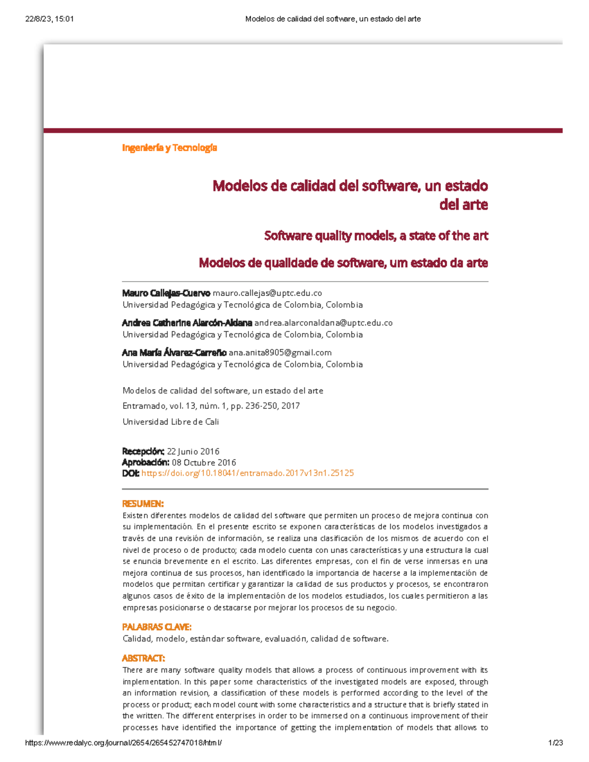 Modelos de calidad del software, un estado del arte - Ingeniería y Tecnología Modelos de calidad ...