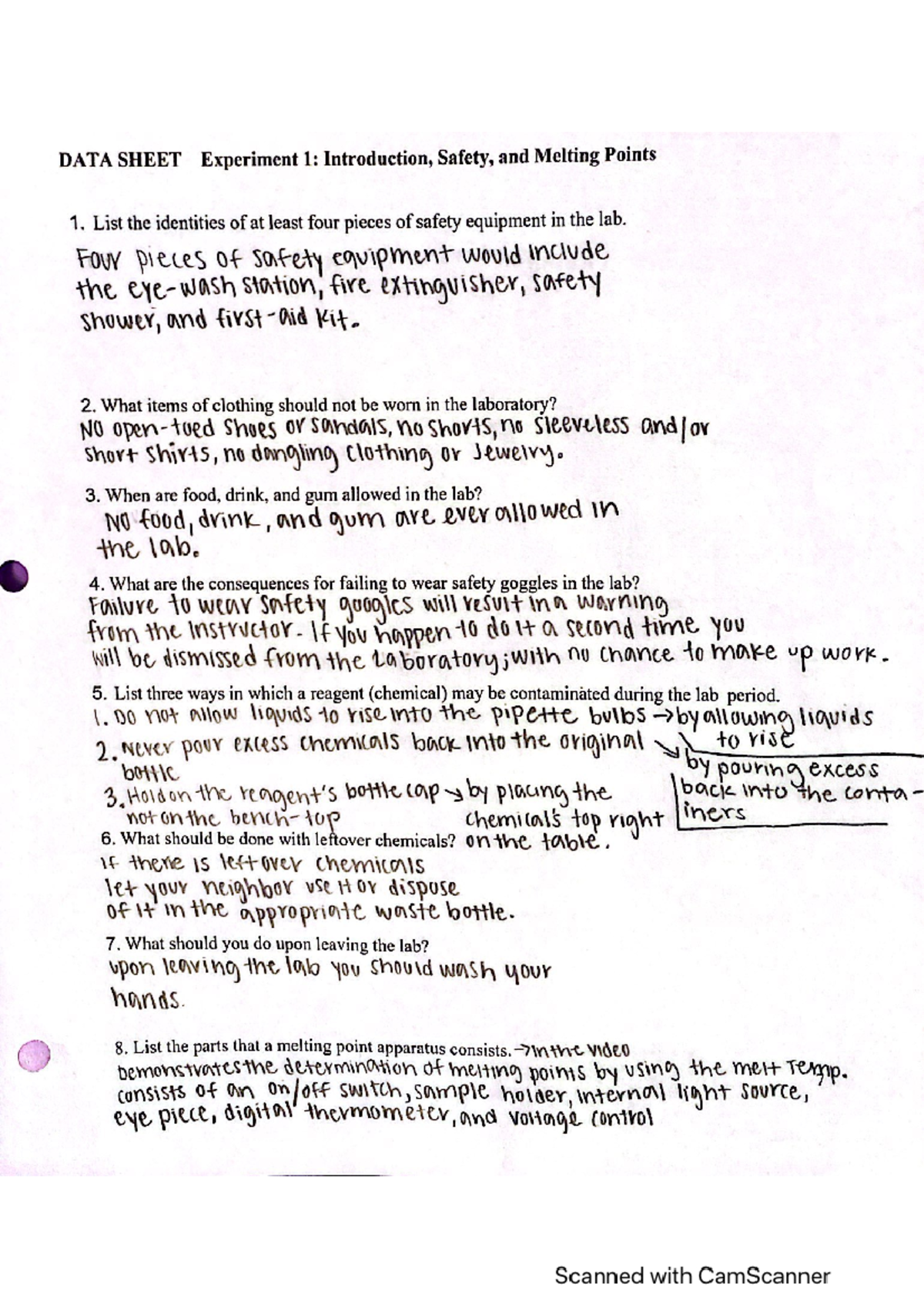 Experiment 1: Introduction, Safety, and Melting Points - CHEM 221 - Studocu