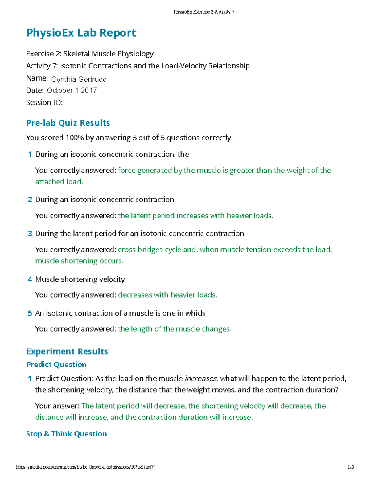 Physio Ex Exercise 2 Activity 7 - PhysioEx Lab Report Exercise 2 ...
