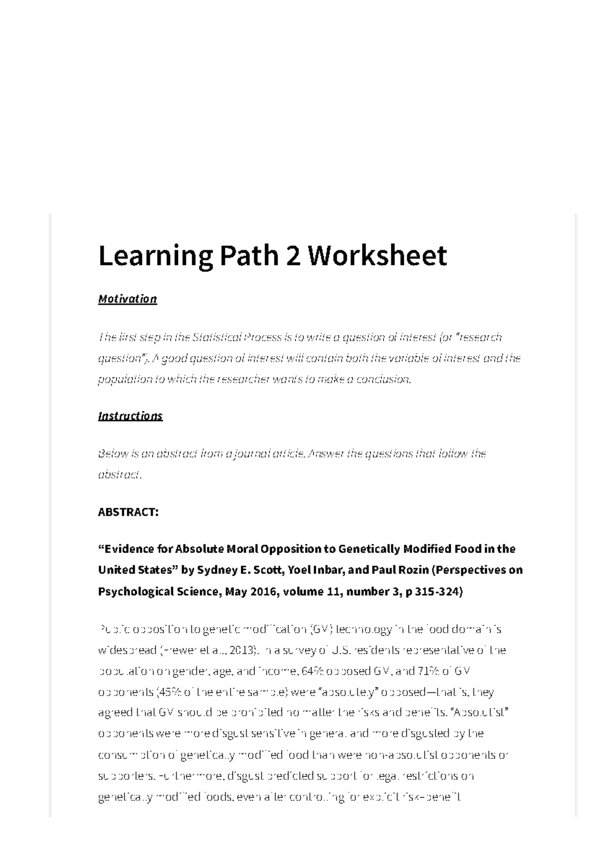 LP worksheet 1 - Learning Path 2 Worksheet Motivation The first step in ...