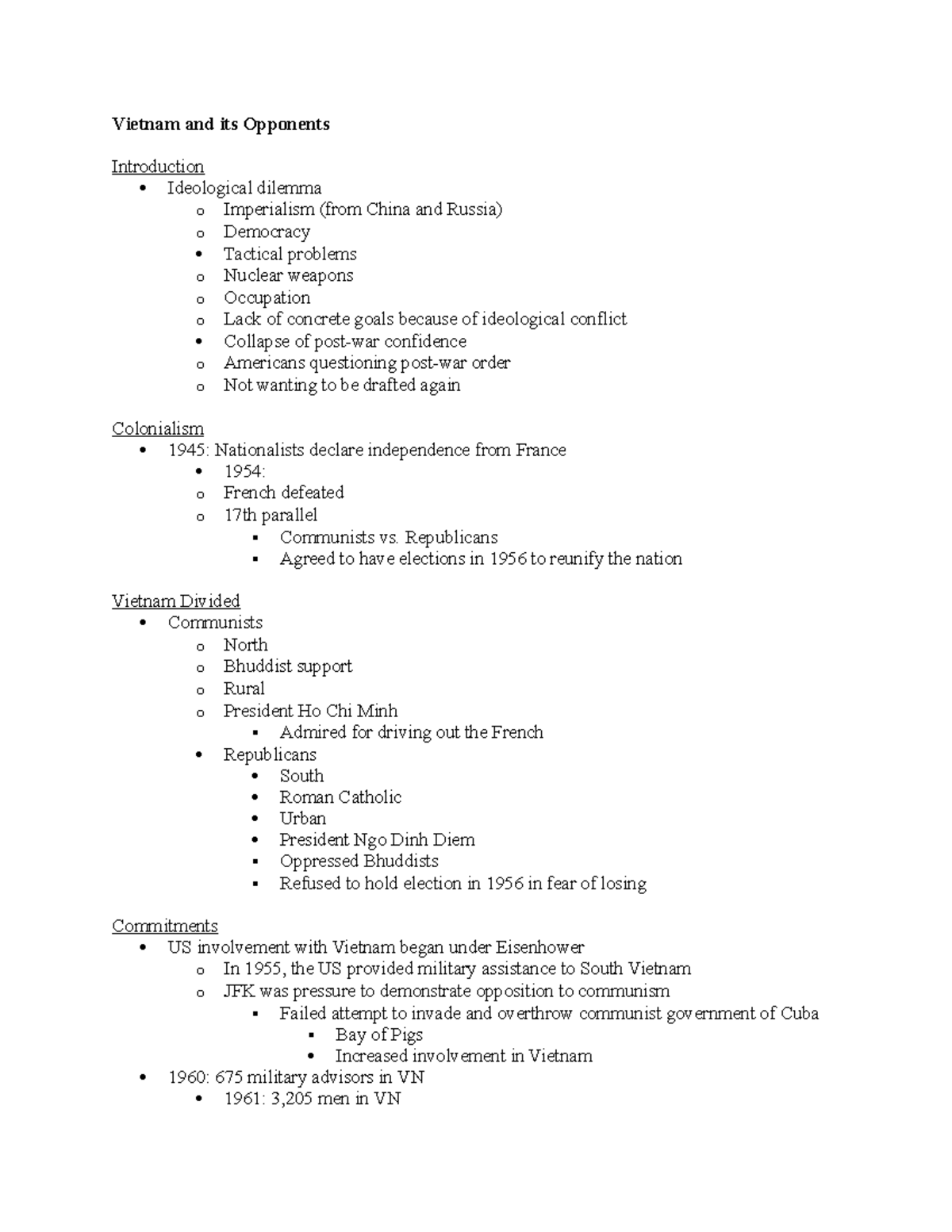 HST 102 Vietnam War Notes - Vietnam and its Opponents Introduction ...